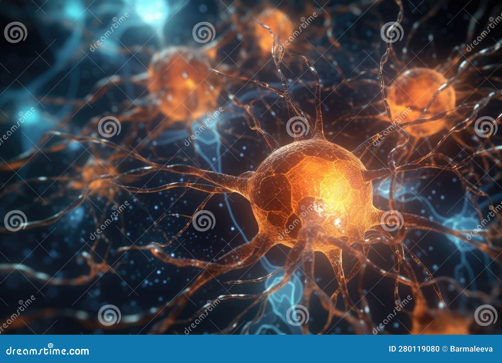 Nerve Cell Banner. System Neuron Of Brain With Synapses. Generative A ...
