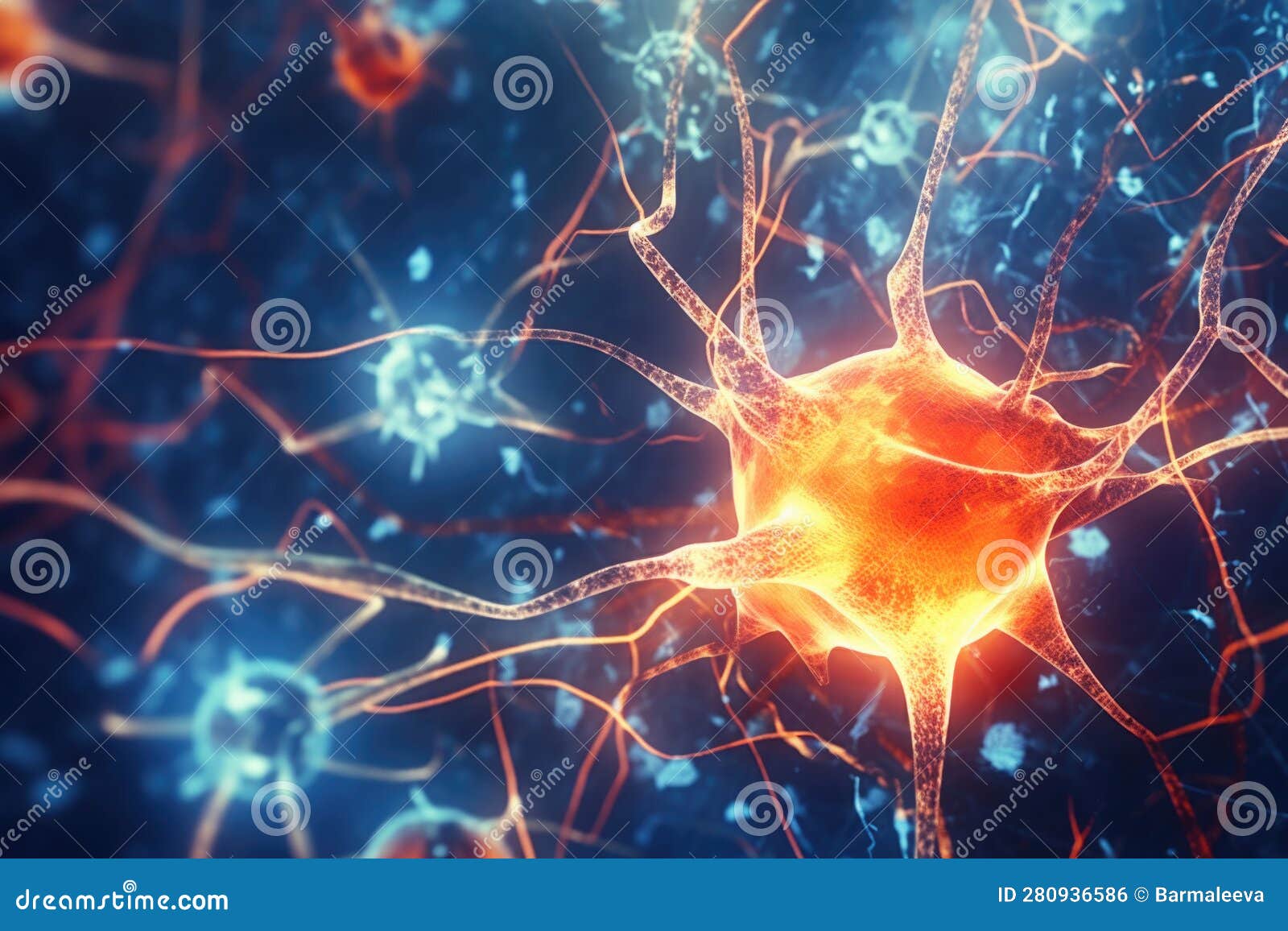 Nerve Cell Banner. System Neuron of Brain with Synapses Stock ...