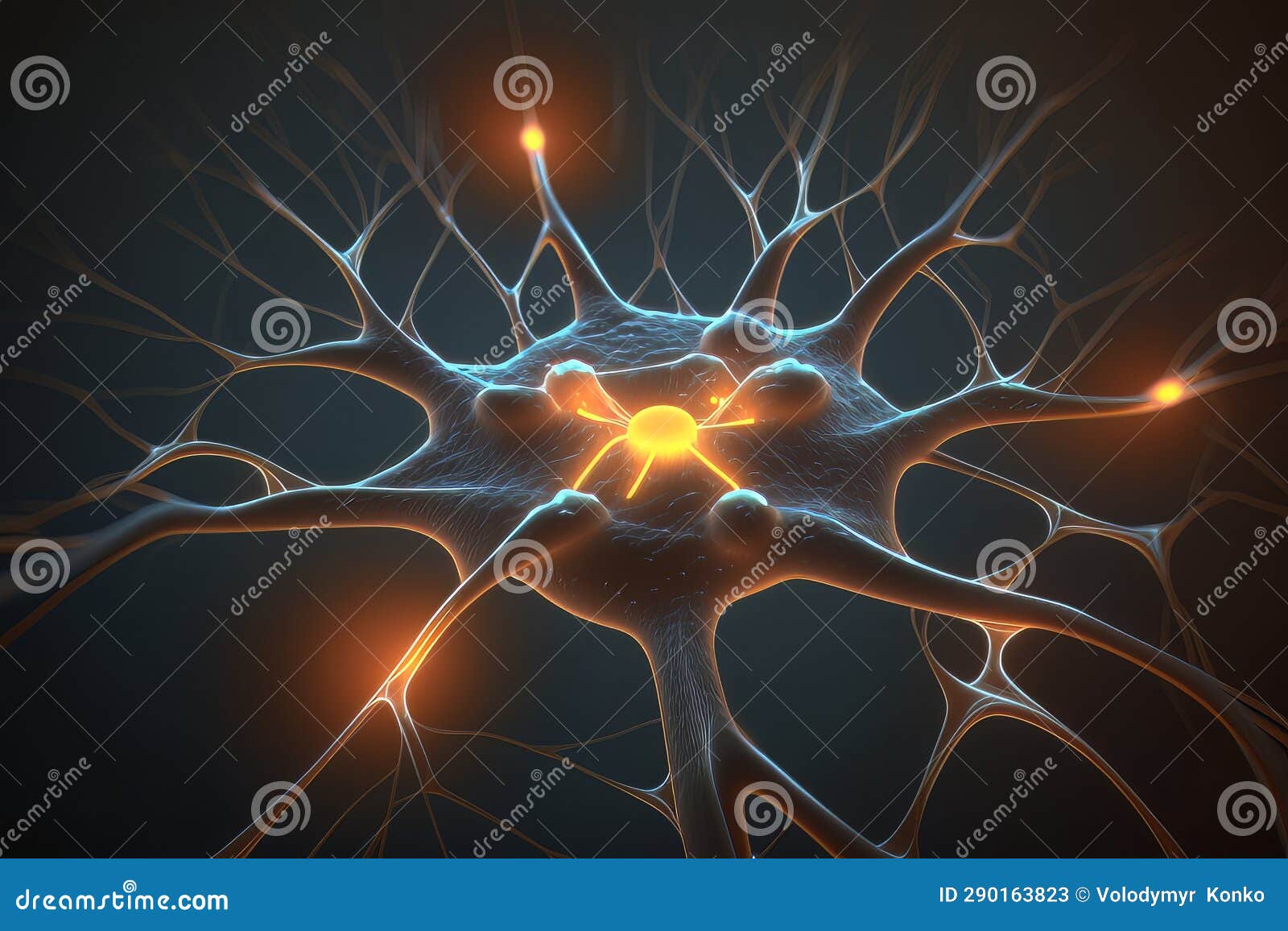 Nerve Cell Biology Background, Neuron of Brain with Synapses Stroke ...