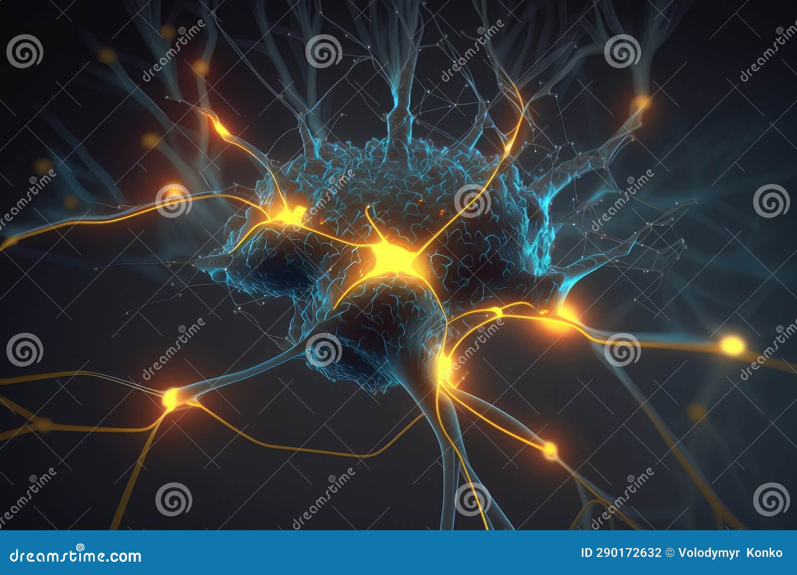 Nerve Cell Biology Background, Neuron of Brain with Synapses Stroke ...