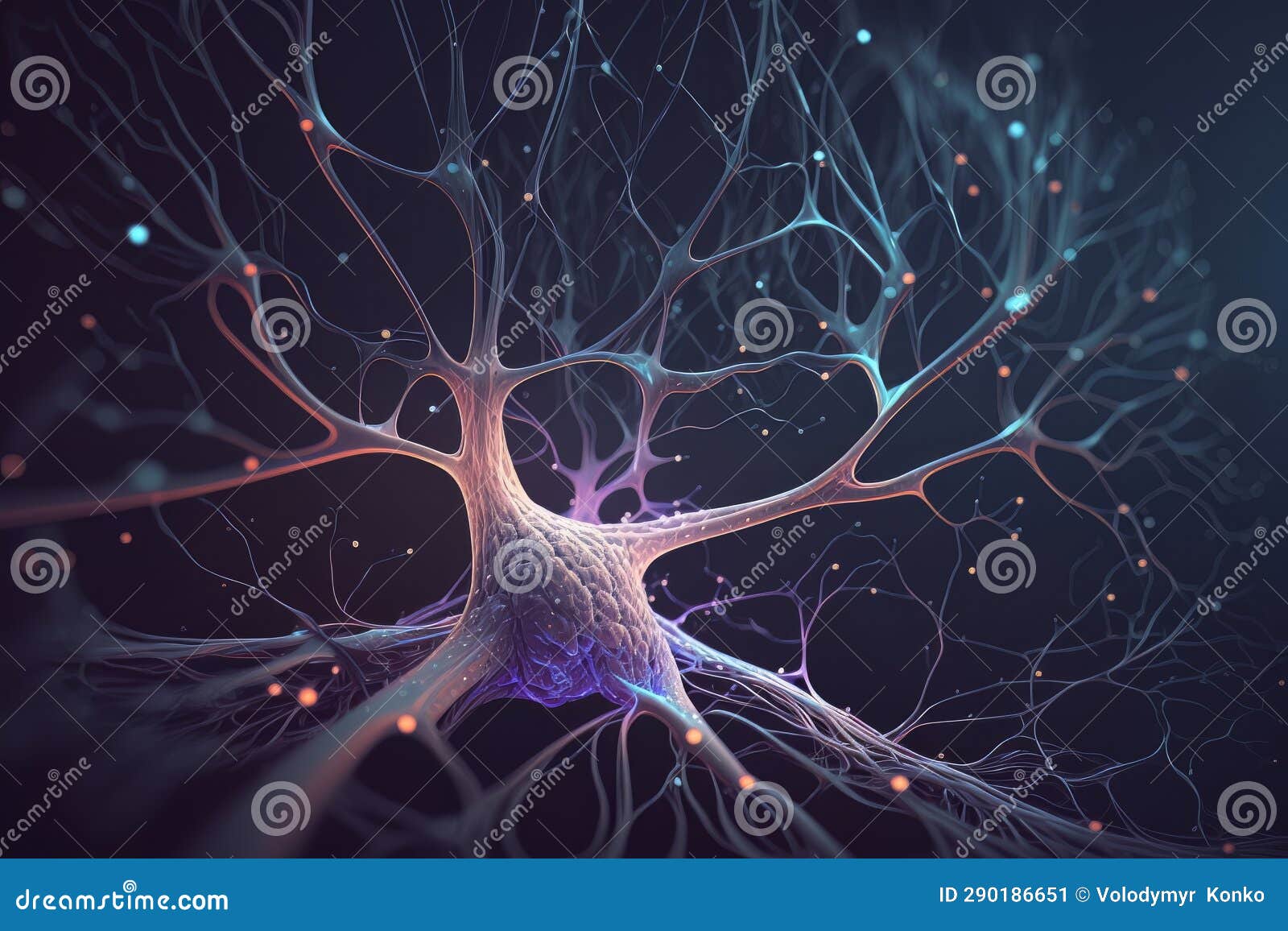 Nerve Cell Biology Background, Neuron of Brain with Synapses Stroke ...