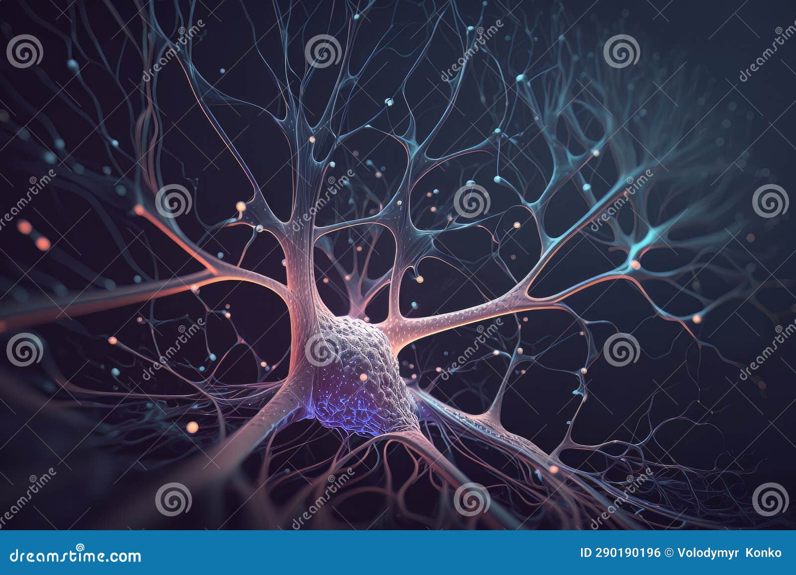 Nerve Cell Biology Background, Neuron of Brain with Synapses Stroke ...