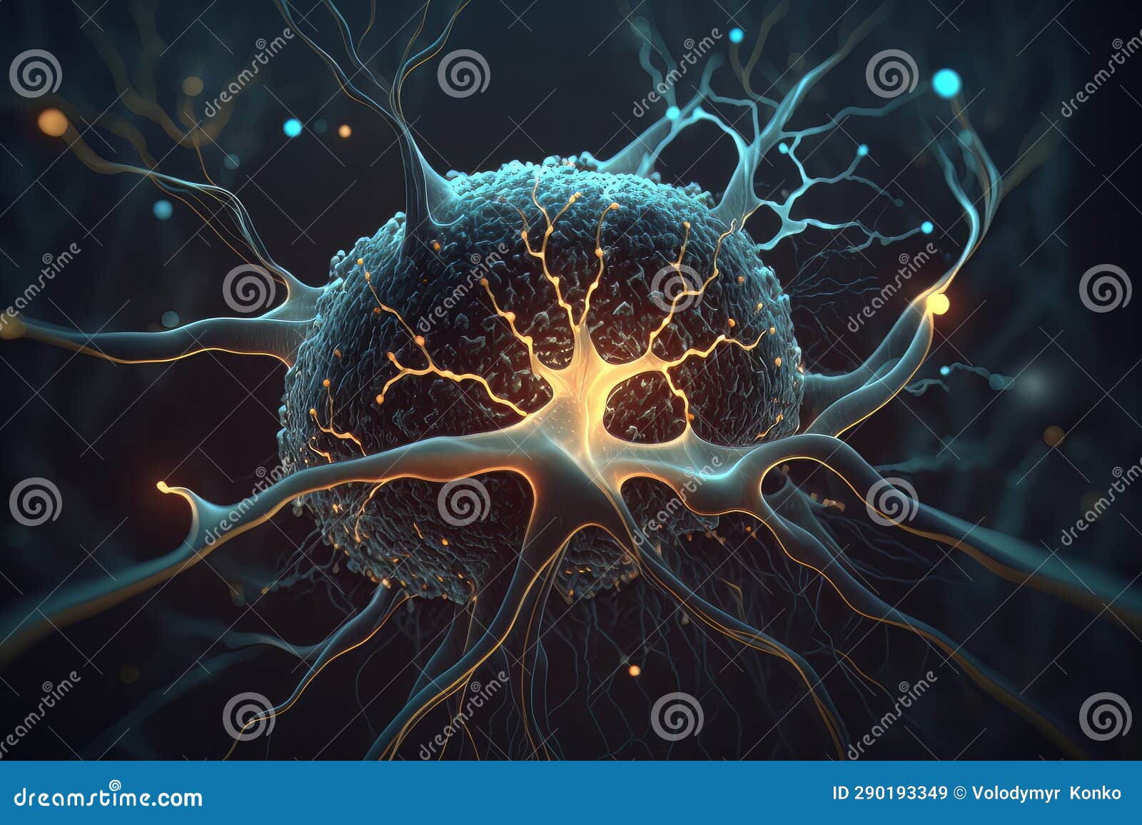 Nerve Cell Biology Background, Neuron of Brain with Synapses Stroke ...