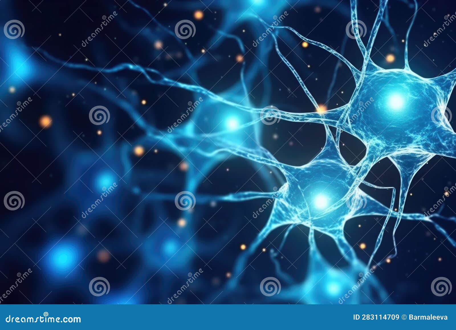 Nerve Cell in Blue Colors. System Neuron of Brain with Synapses Stock ...