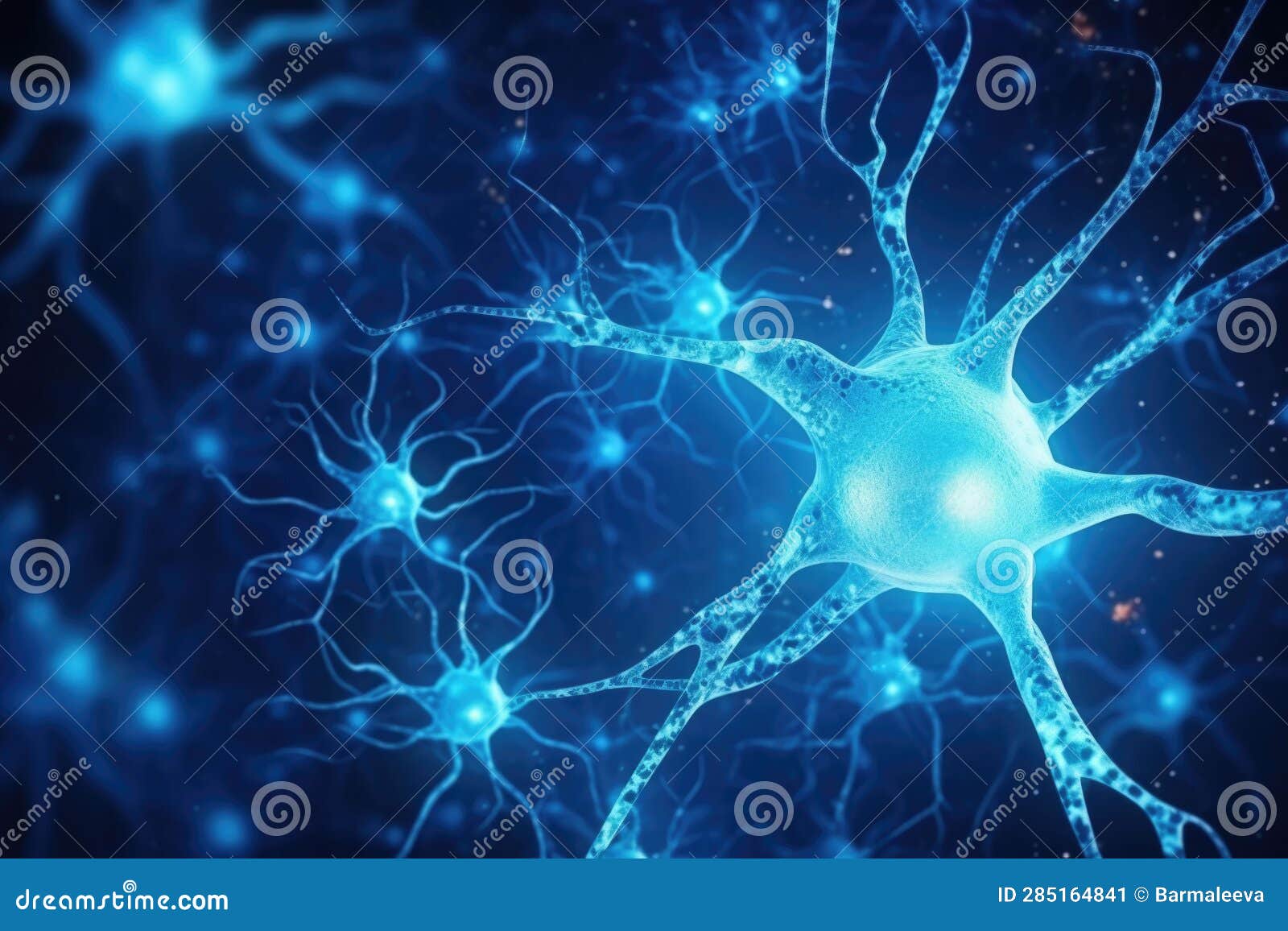 Nerve Cell in Blue Colors. System Neuron of Brain with Synapses Stock ...