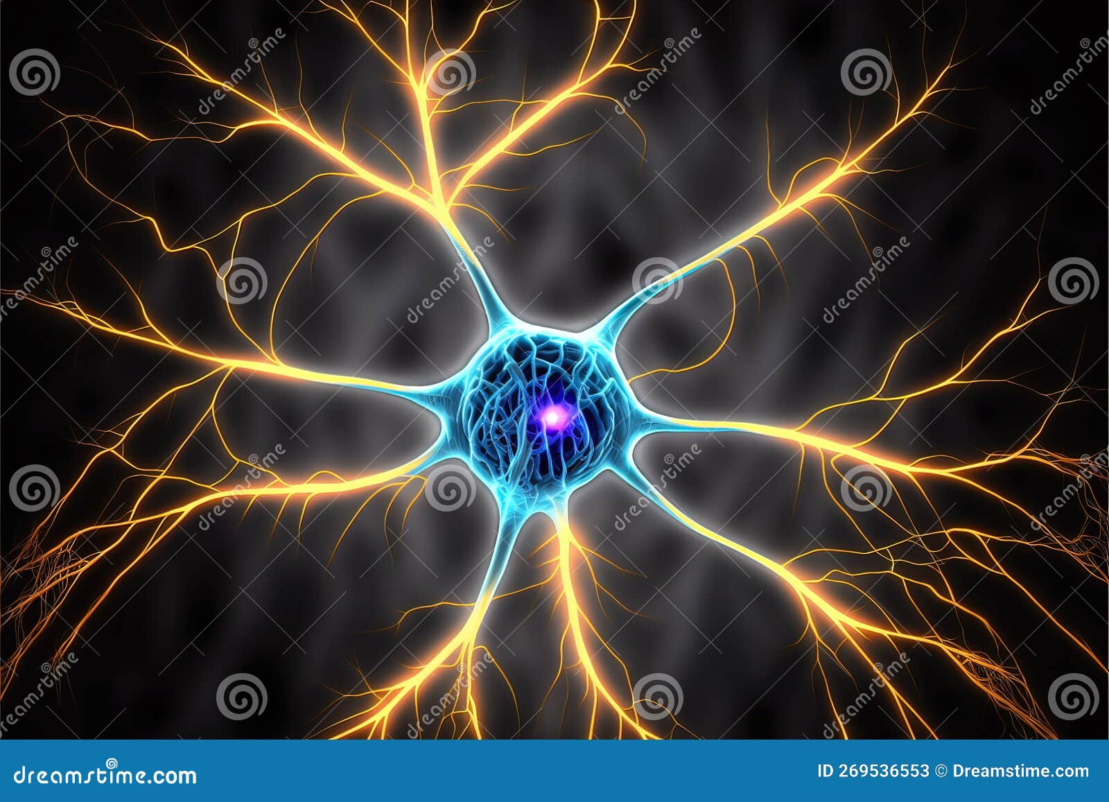 Nerve Cell with Dendrites, Macro View of Neuron Inside Brain ...