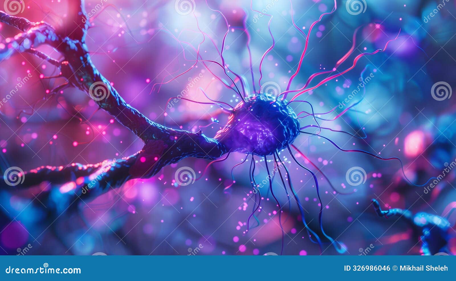 Nerve Cell, Neuron, Close-up Under a Microscope Stock Illustration ...
