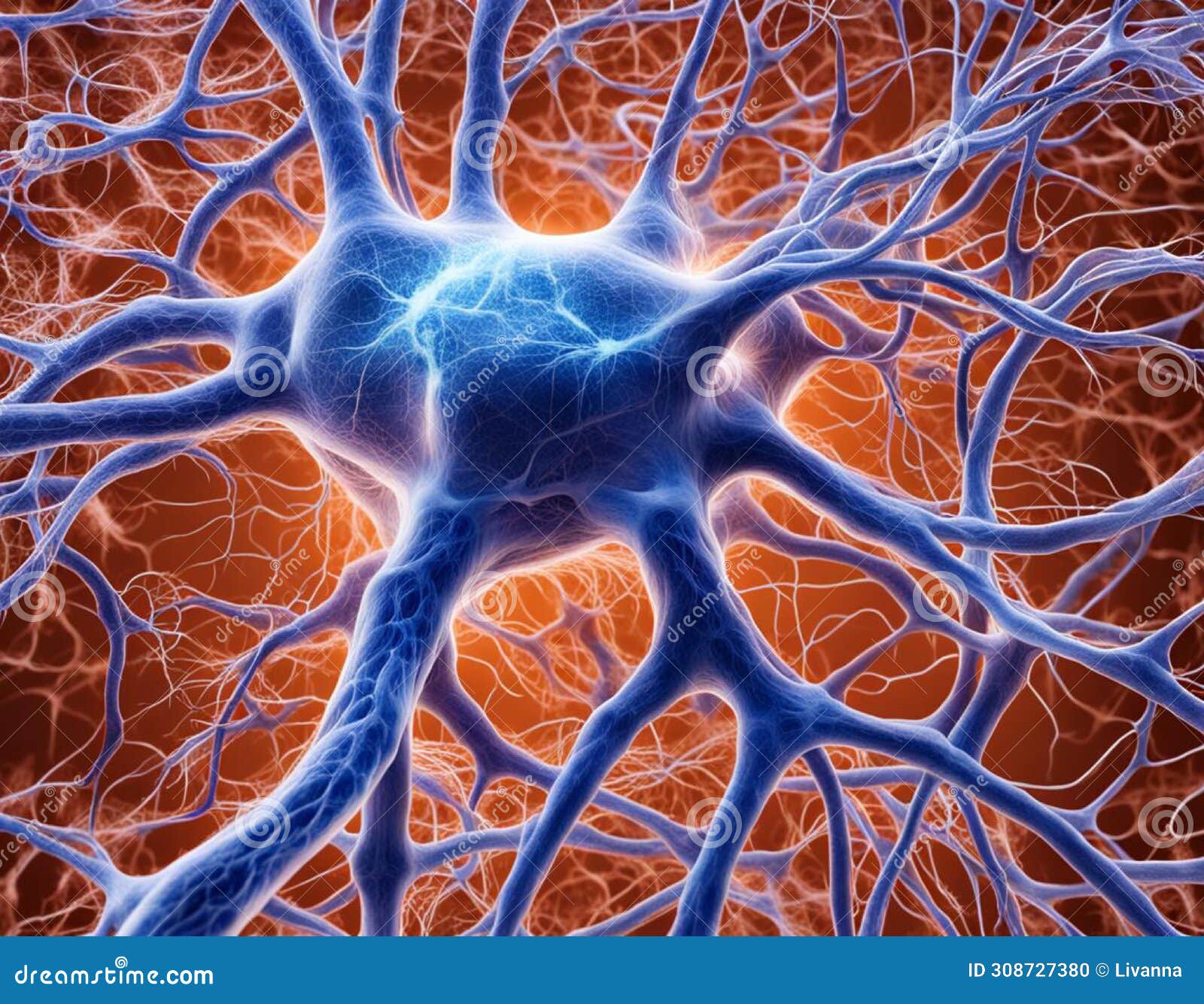 Blue Nerve Cells with Red Background Stock Illustration - Illustration ...