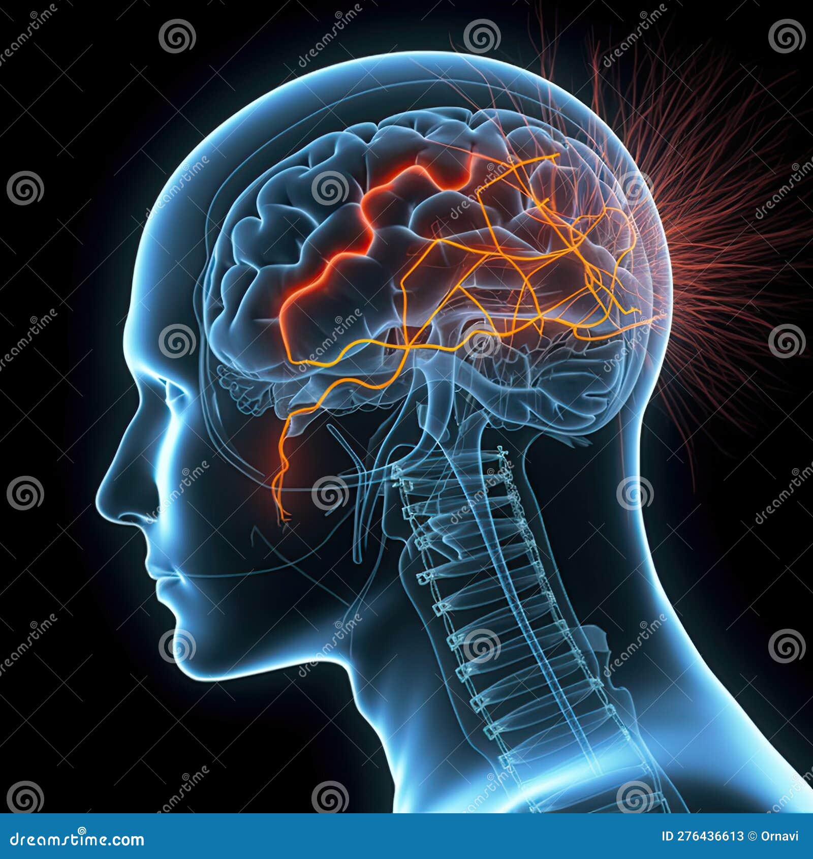 Nerve Conduction in Human Head Stock Illustration - Illustration of ...