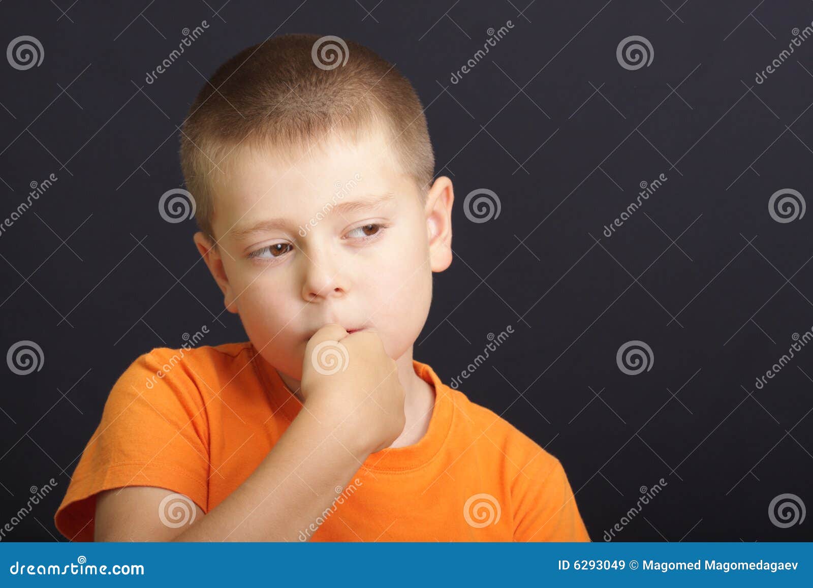 Nervous boy stock image. Image of child, nail, shirt, bite - 6293049