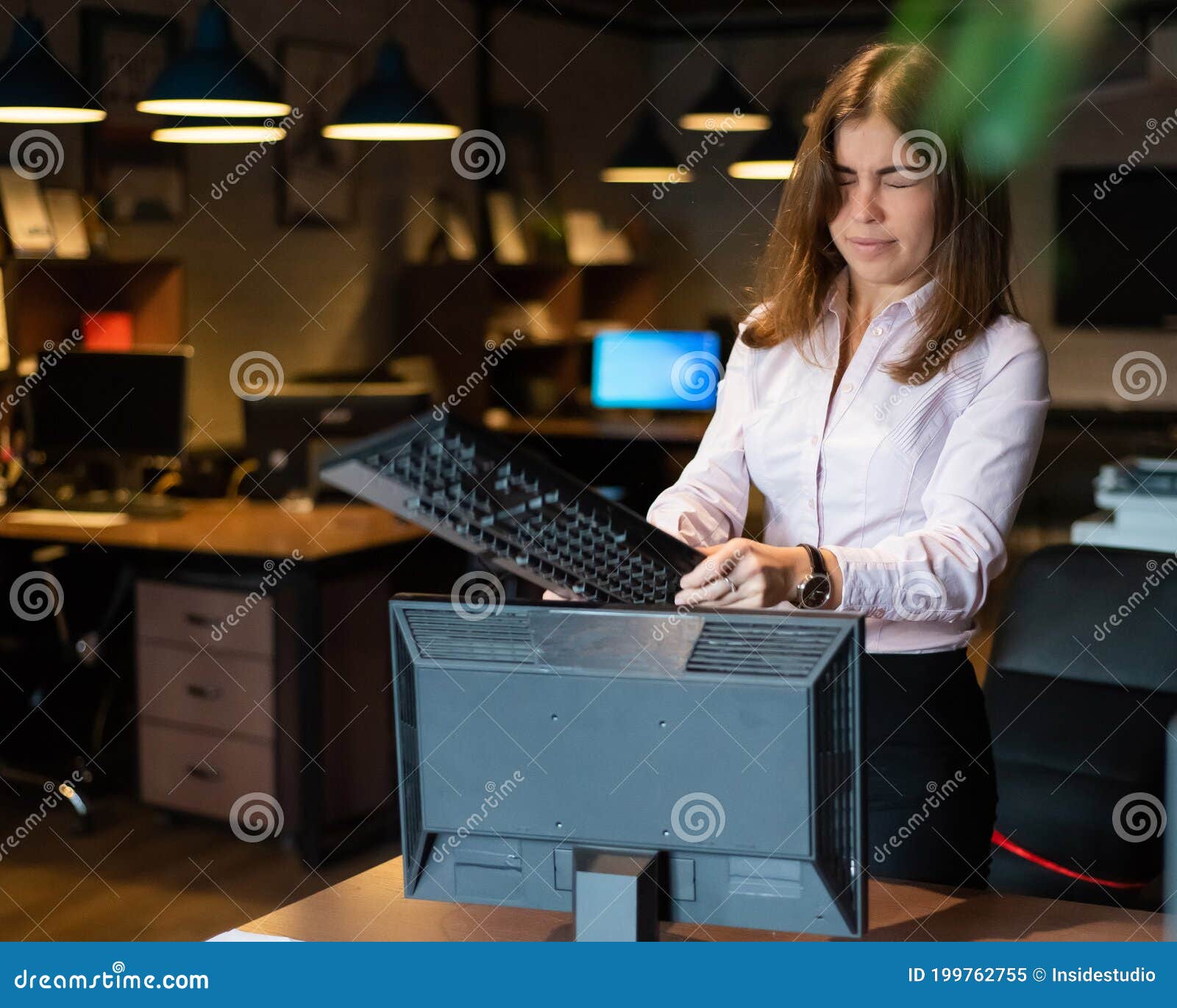 Nervous Breakdown at Work. Business Woman Freaks Out and Breaks the ...