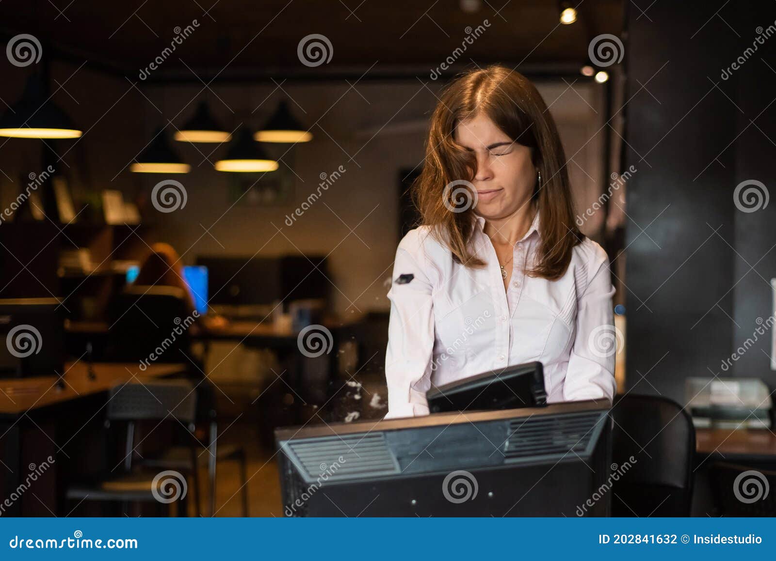 Nervous Breakdown at Work. Business Woman Freaks Out and Breaks the ...