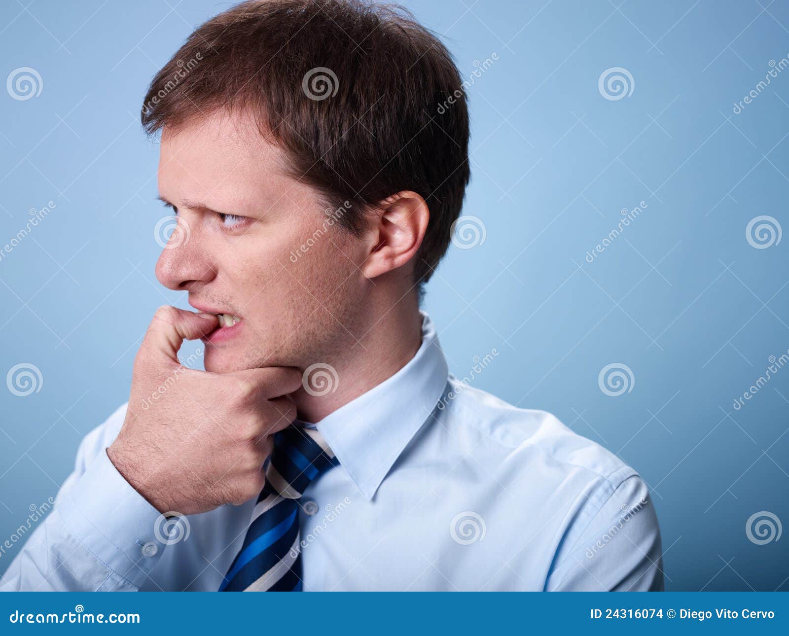 Nervous Business Man Biting Finger Nails Stock Photo - Image of ...