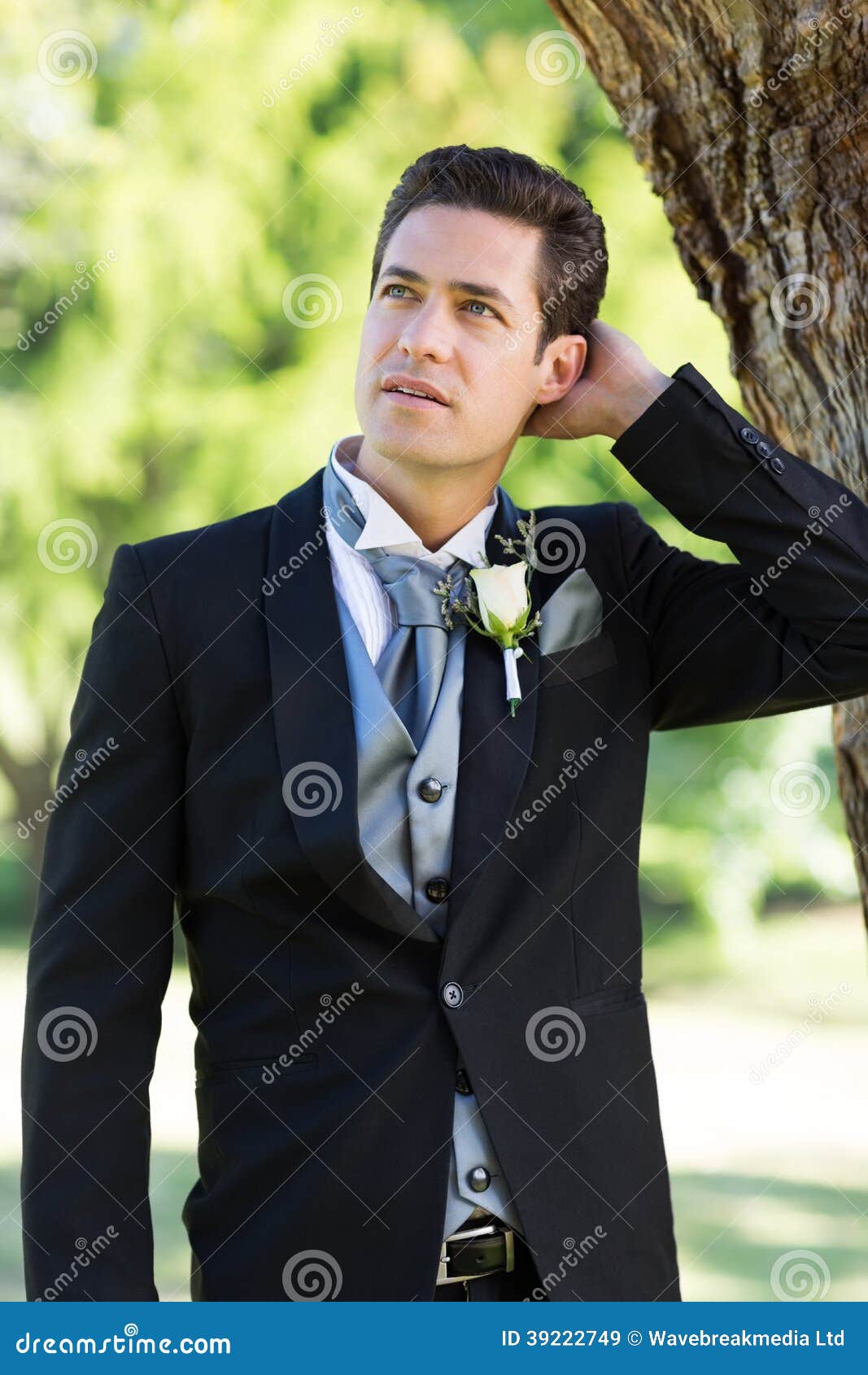 Nervous Groom Looking Away at Garden Stock Image - Image of focus ...