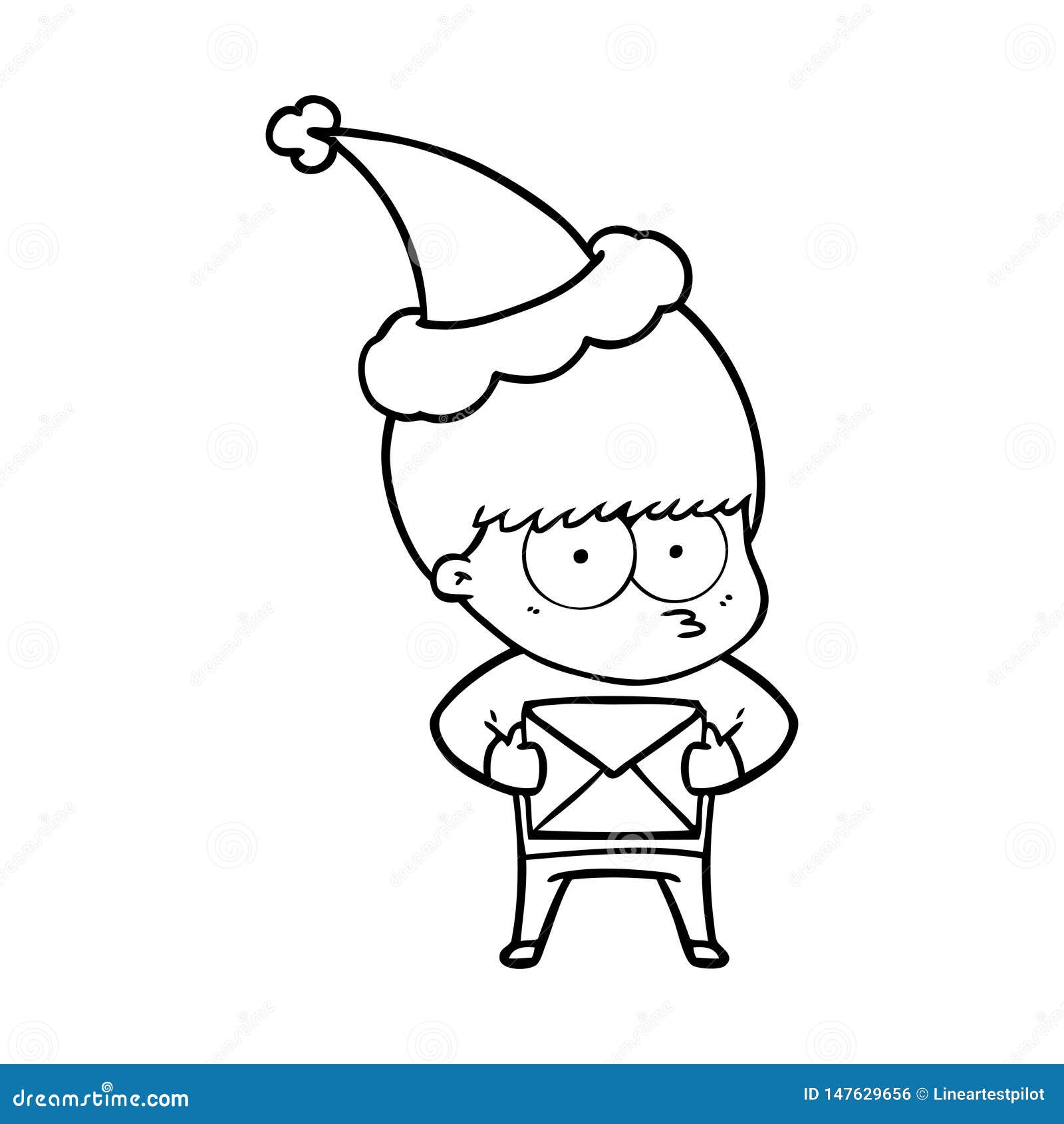 Nervous Line Drawing of a Boy Wearing Santa Hat Stock Vector ...