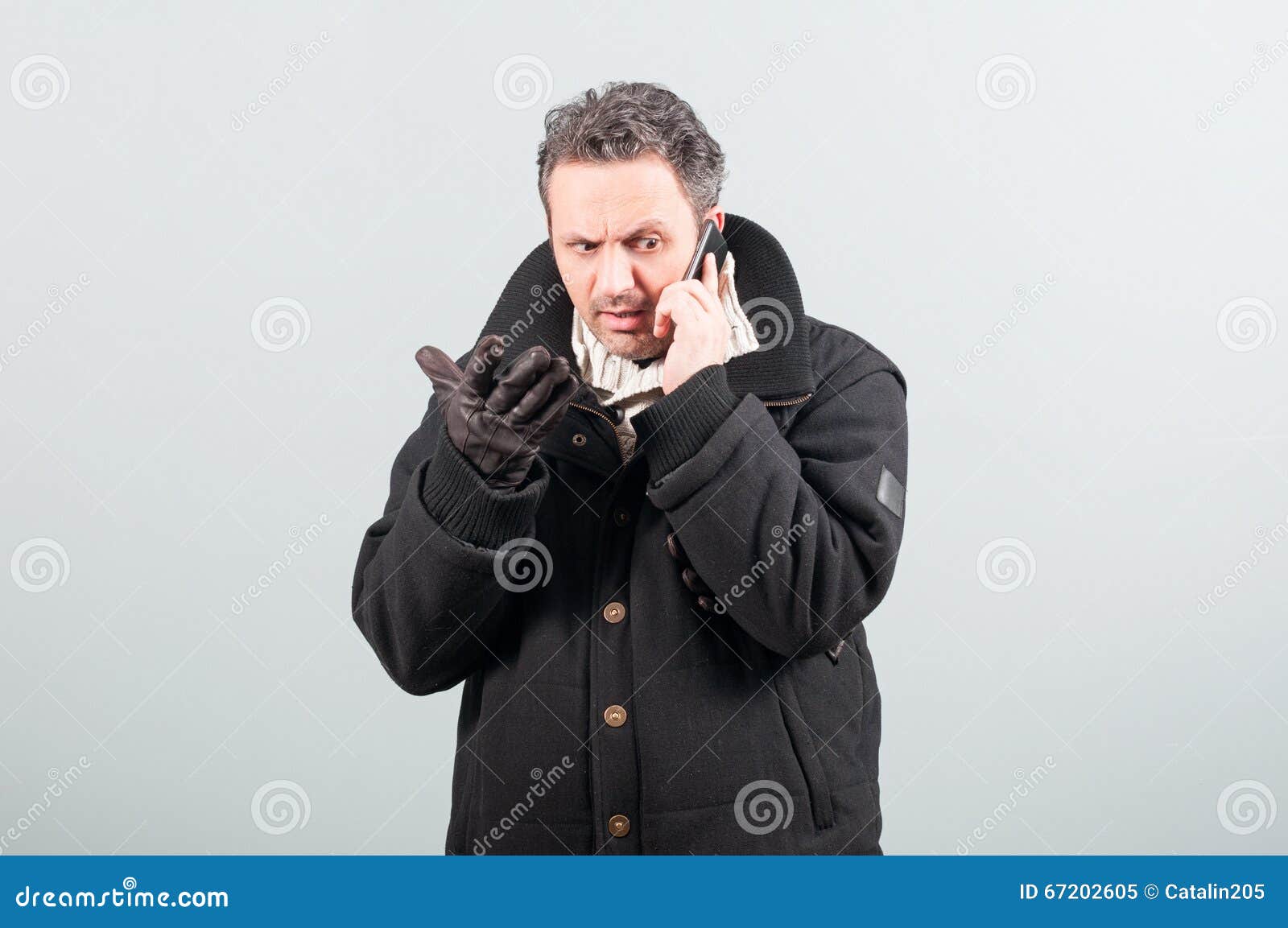 Nervous Male Having a Conversation on Cellphone Stock Image - Image of ...