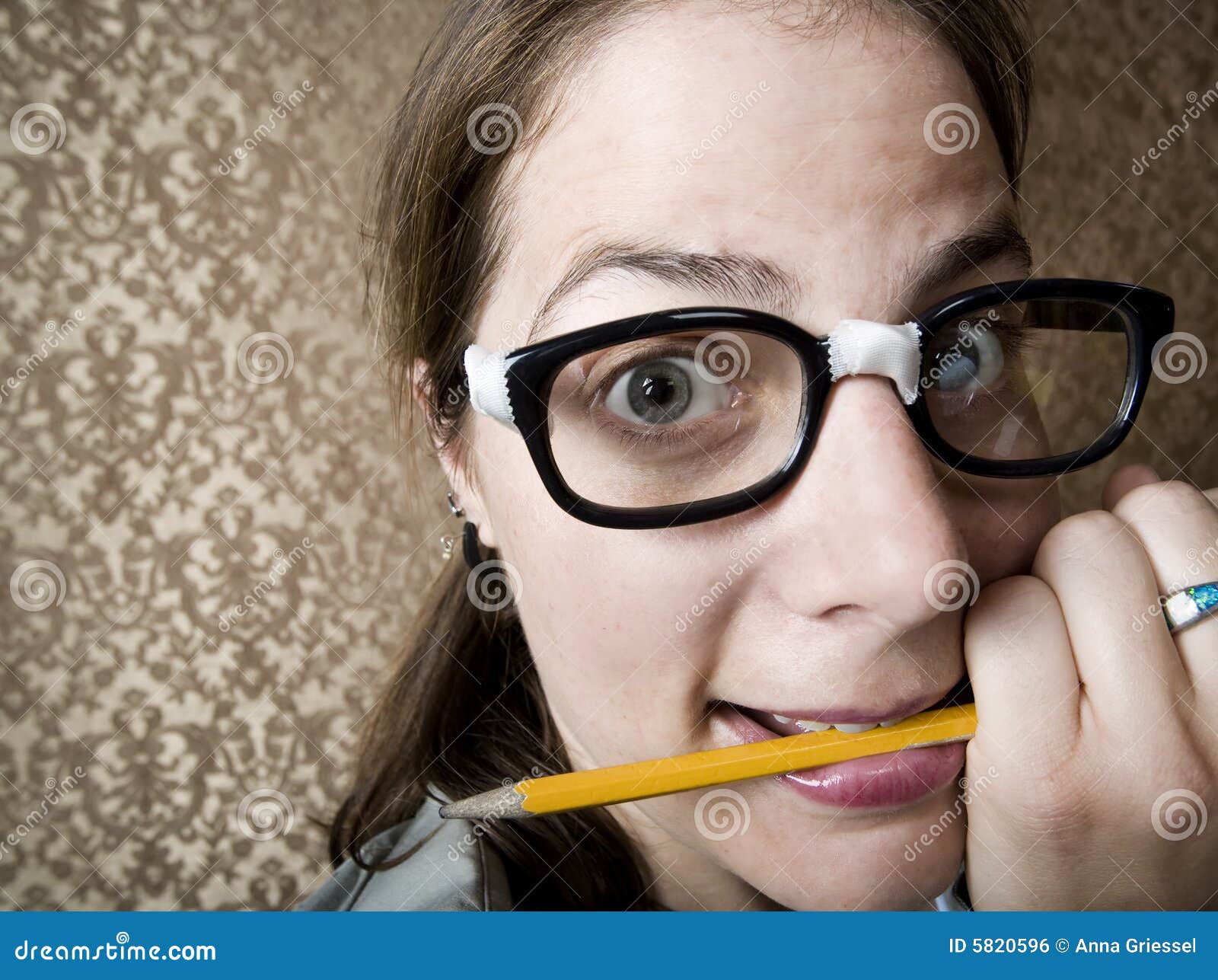 Nervous Nerdy Woman stock photo. Image of mouth, informal - 5820596