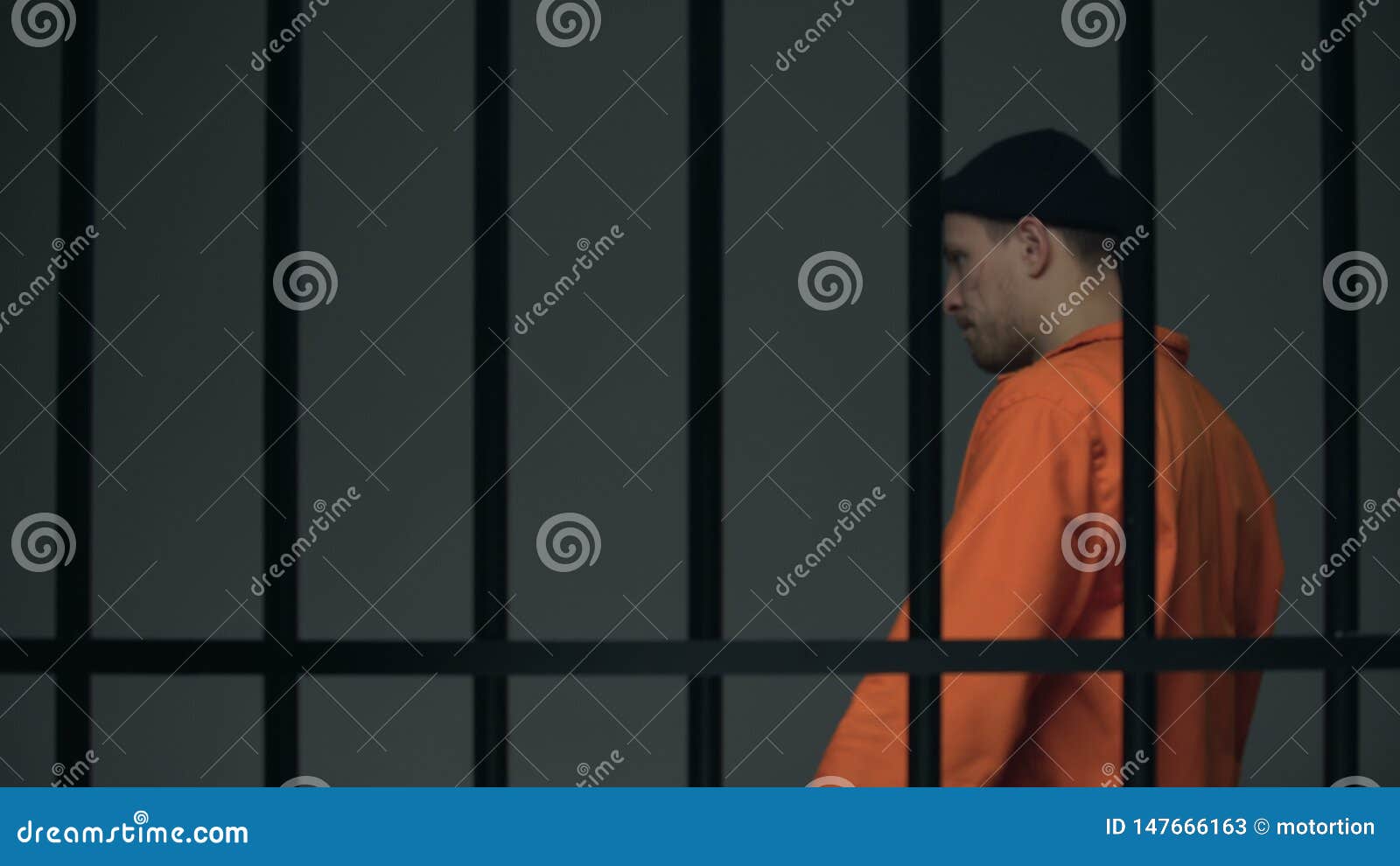 Nervous Prisoner Walking in Cell, Waiting for Judgment, Thinking about ...