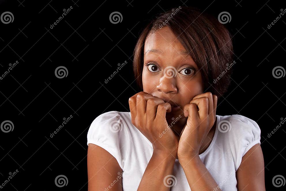 Nervous woman stock photo. Image of female, woman, black - 12258618