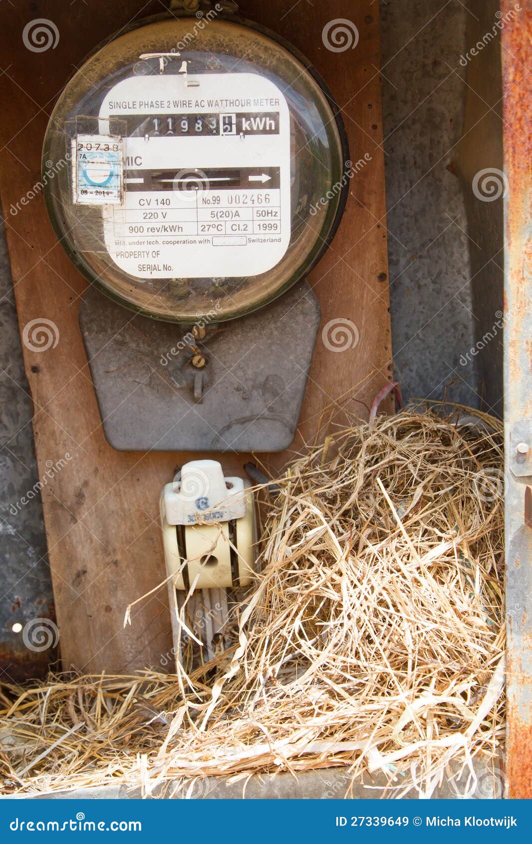 Nest of a Sparrow in a Cabinet with Electrical Meter Stock Image ...