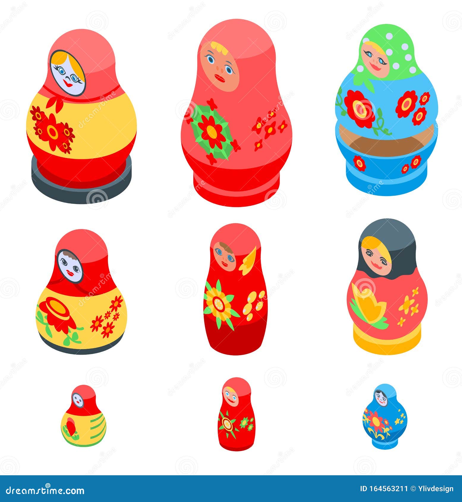 Nesting Doll Icons Set, Isometric Style Stock Vector - Illustration of ...