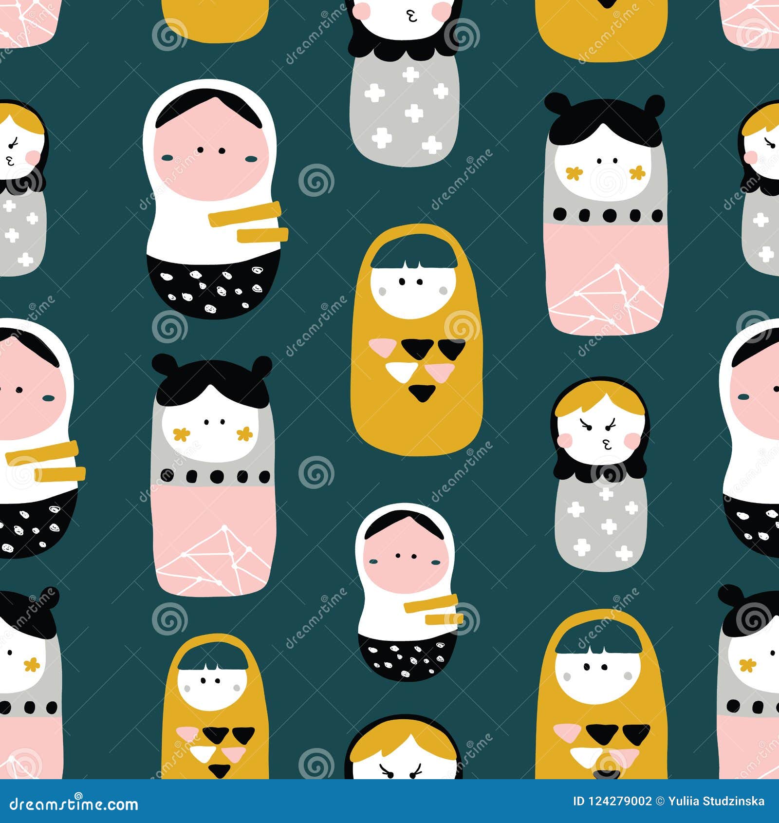 Nesting Dolls Pattern Lines Stock Vector - Illustration of kids, drawn ...