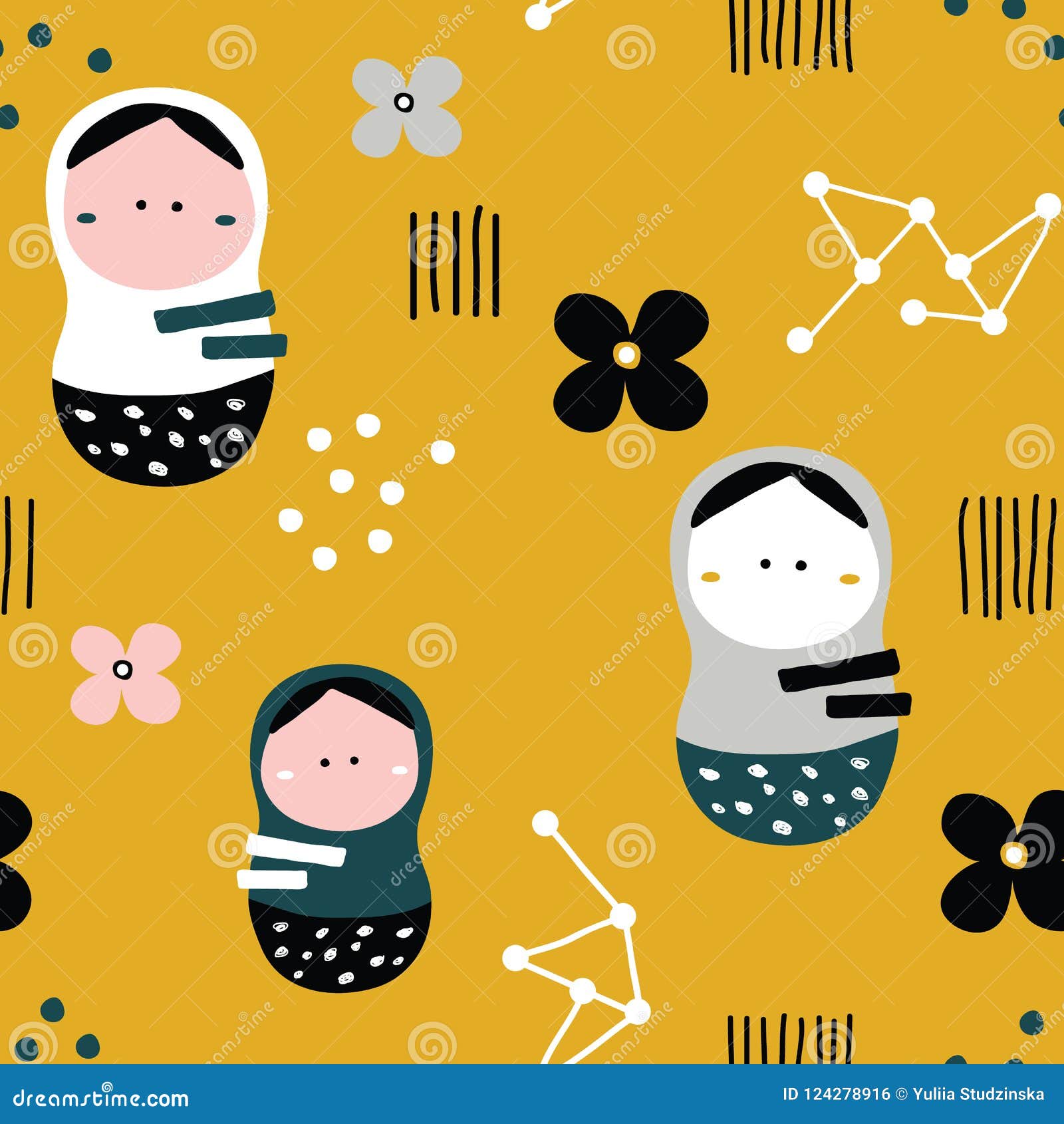 Nesting dolls pattern stock vector. Illustration of childish - 124278916