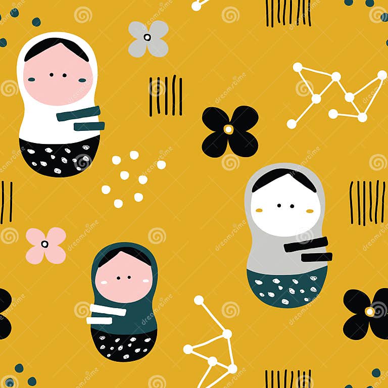 Nesting dolls pattern stock vector. Illustration of childish - 124278916