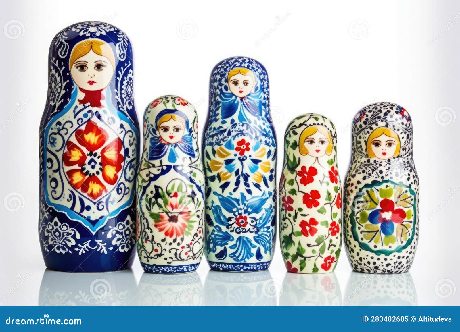 Nesting Dolls with Russian Patterns on White Background Stock ...