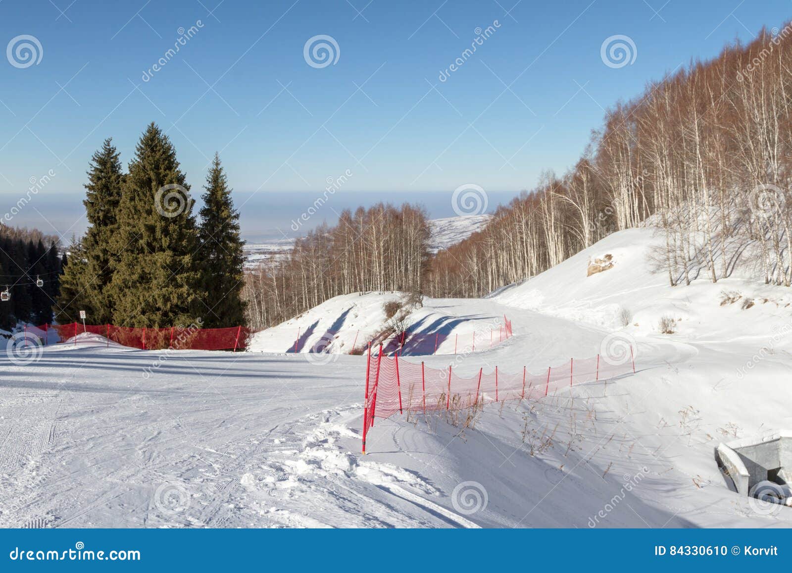 Net on the Bifurcation of the Ski Slopes Stock Photo - Image of ...