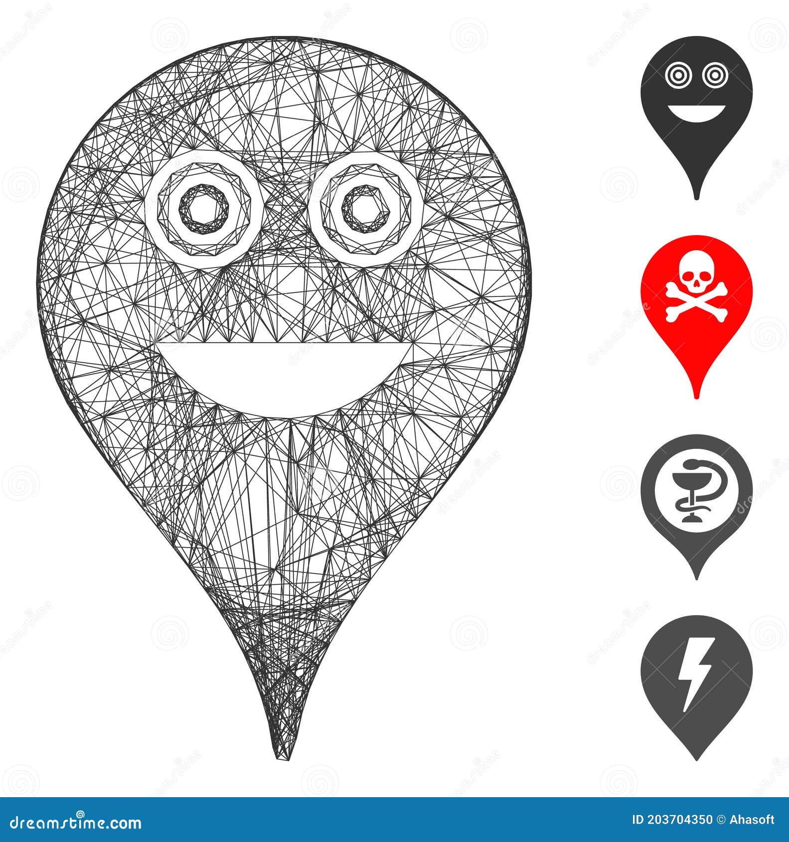 Net Crazy Smiley Map Marker Vector Mesh Stock Illustration ...