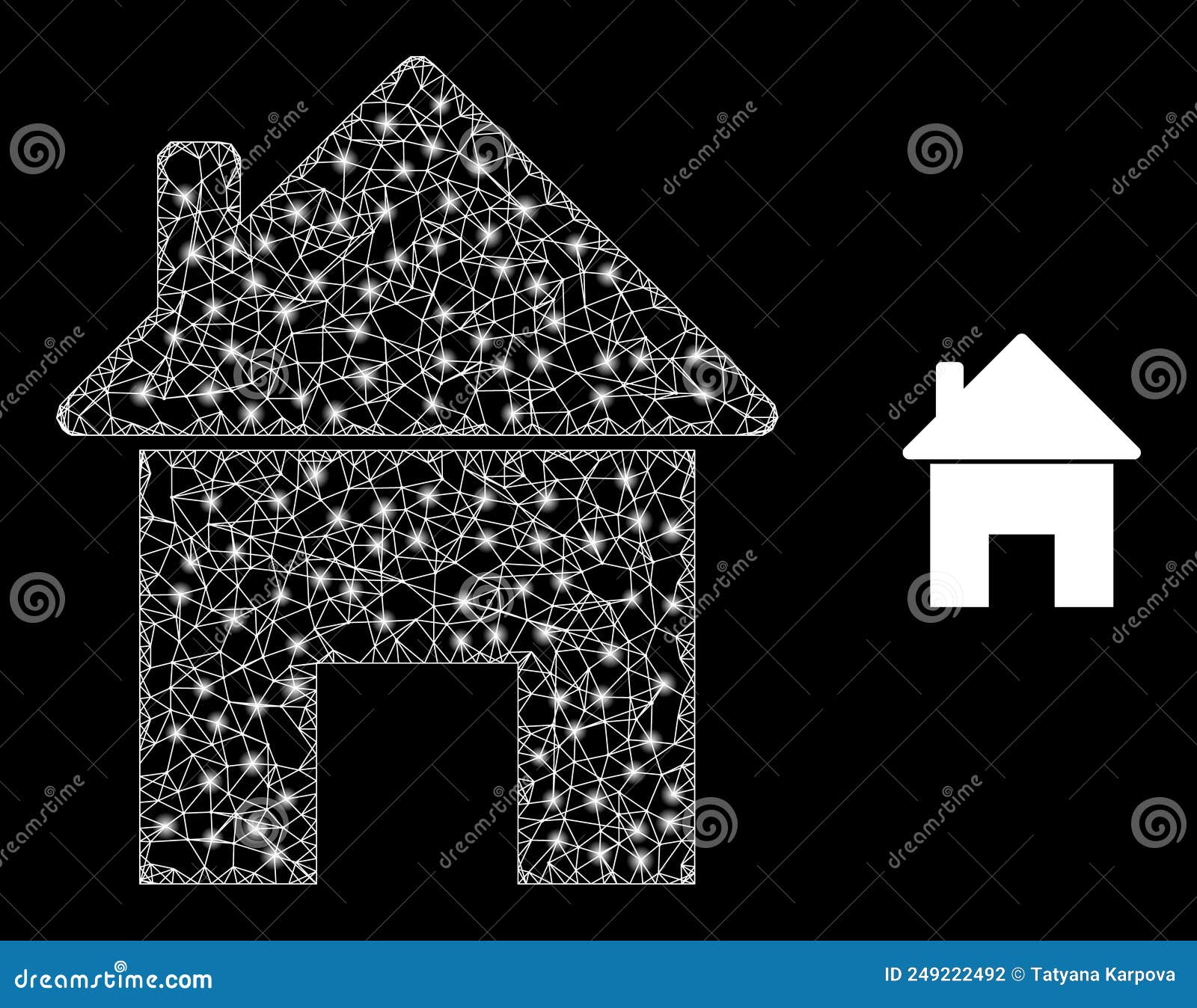 Hatched House Mesh Icon with Glare Light Spots Stock Vector ...