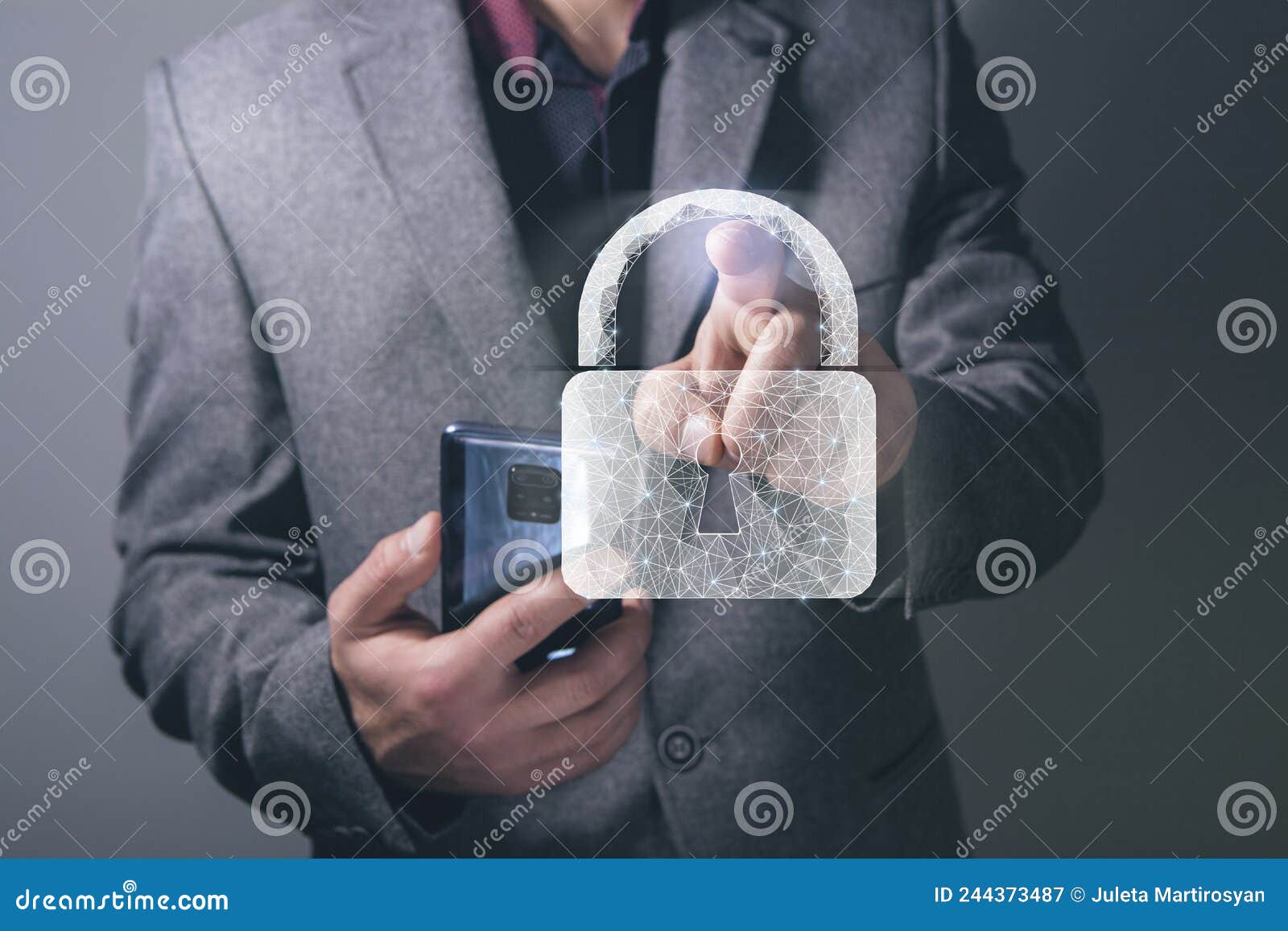 Net Lock. Man Tapping on the Screen Stock Image - Image of lowpoly ...
