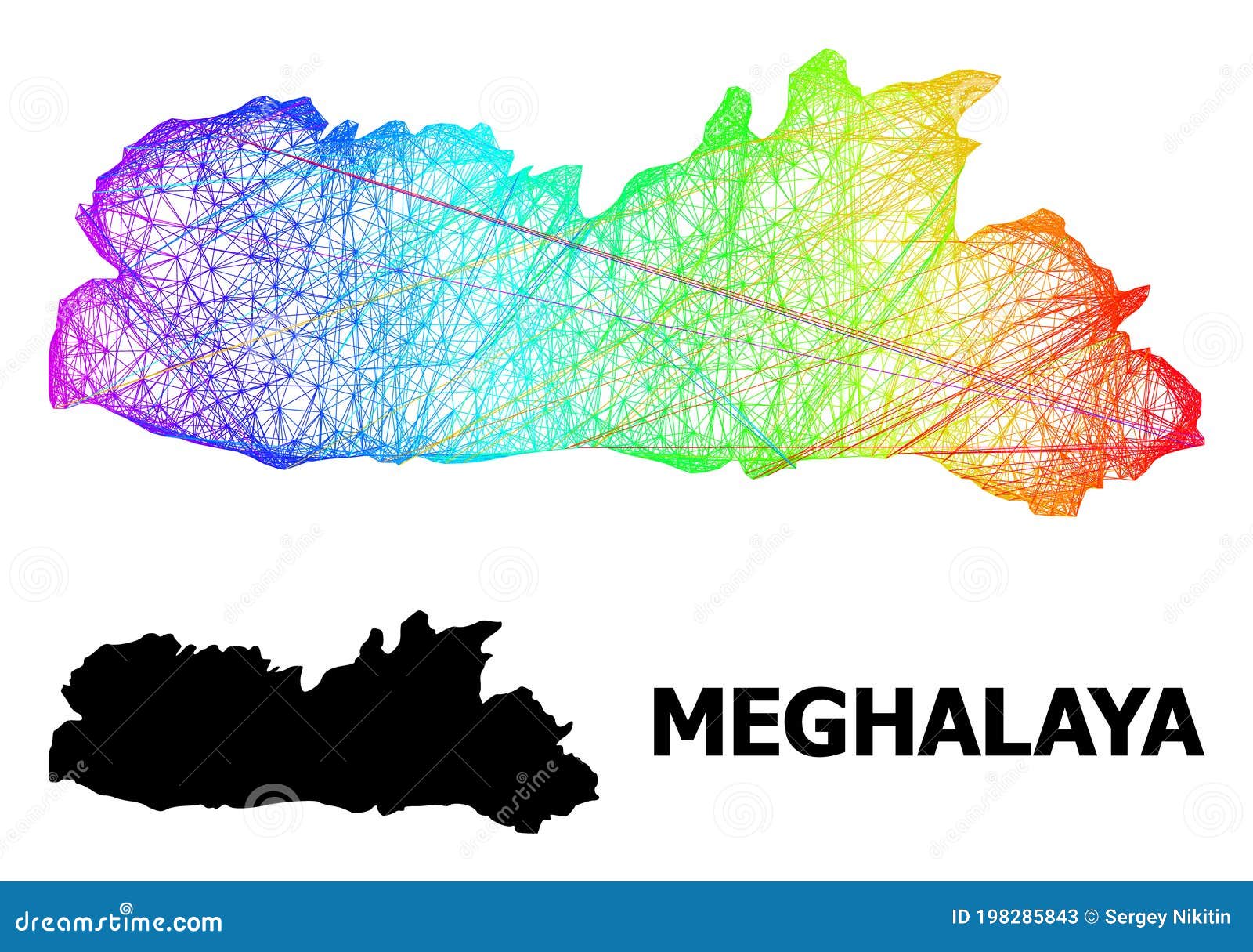 Net Map of Meghalaya State with Spectral Gradient Stock Vector ...