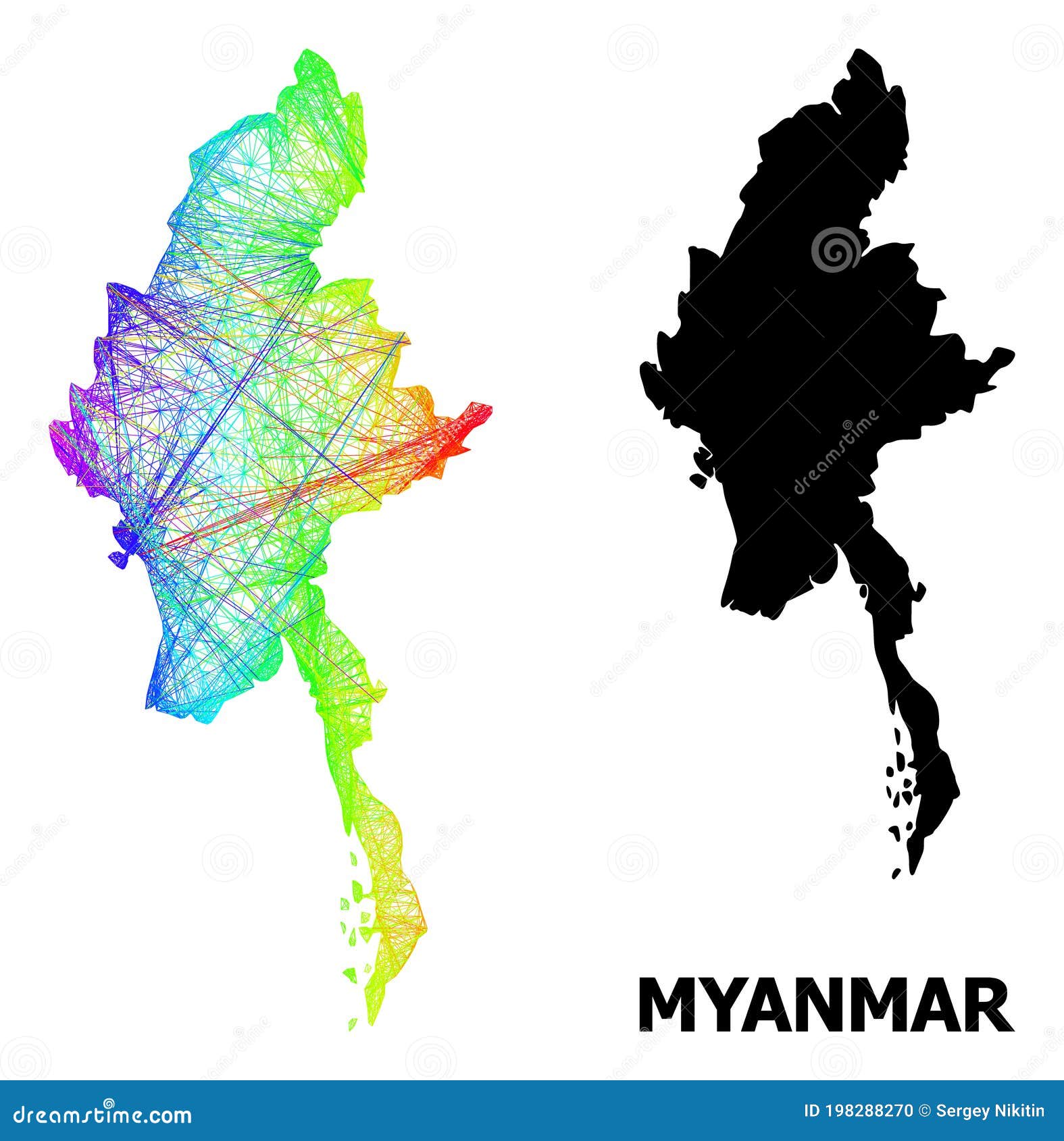 Net Map of Myanmar with Spectrum Gradient Stock Vector - Illustration ...