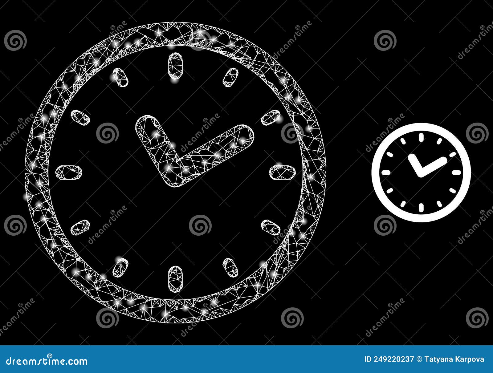 Network Clock Web Mesh Icon with Glare Light Spots Stock Vector ...