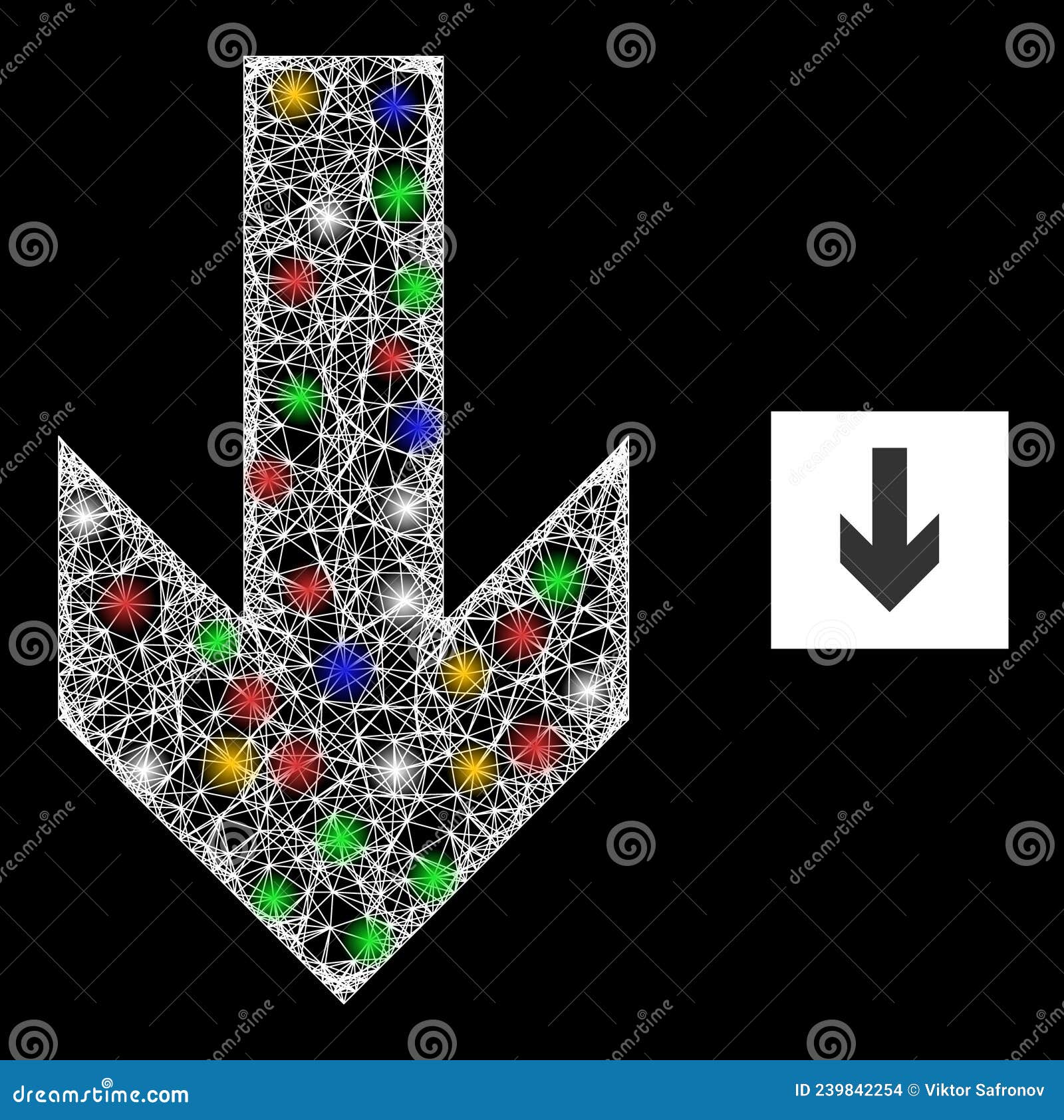 Net Mesh Down Arrow Direction Icon with Colorful Flares Stock Vector ...