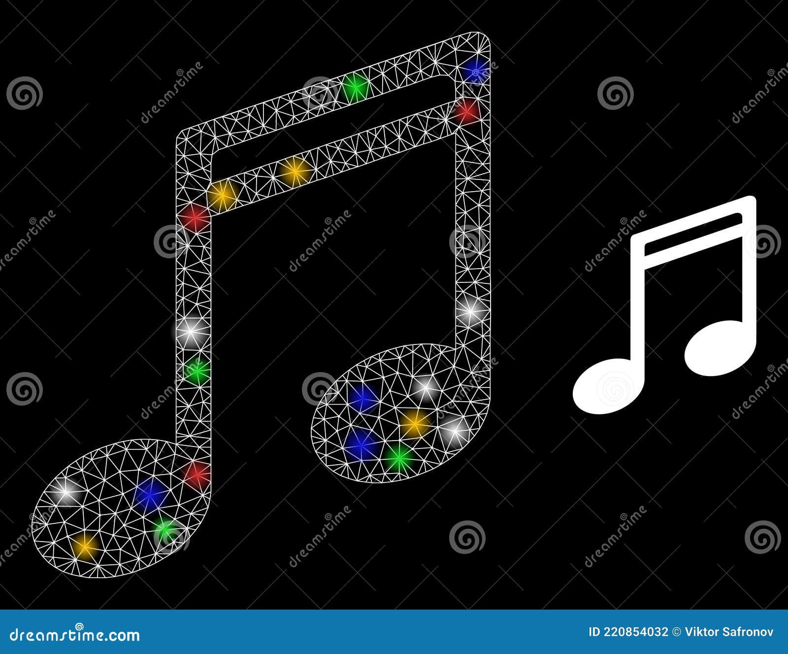 Net Music Notes Constellation Icon with Bright Colored Light Spots ...