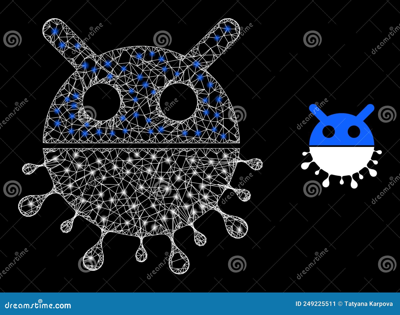 Hatched Virus Bot Web Mesh Icon with Glare Light Spots Stock Vector ...