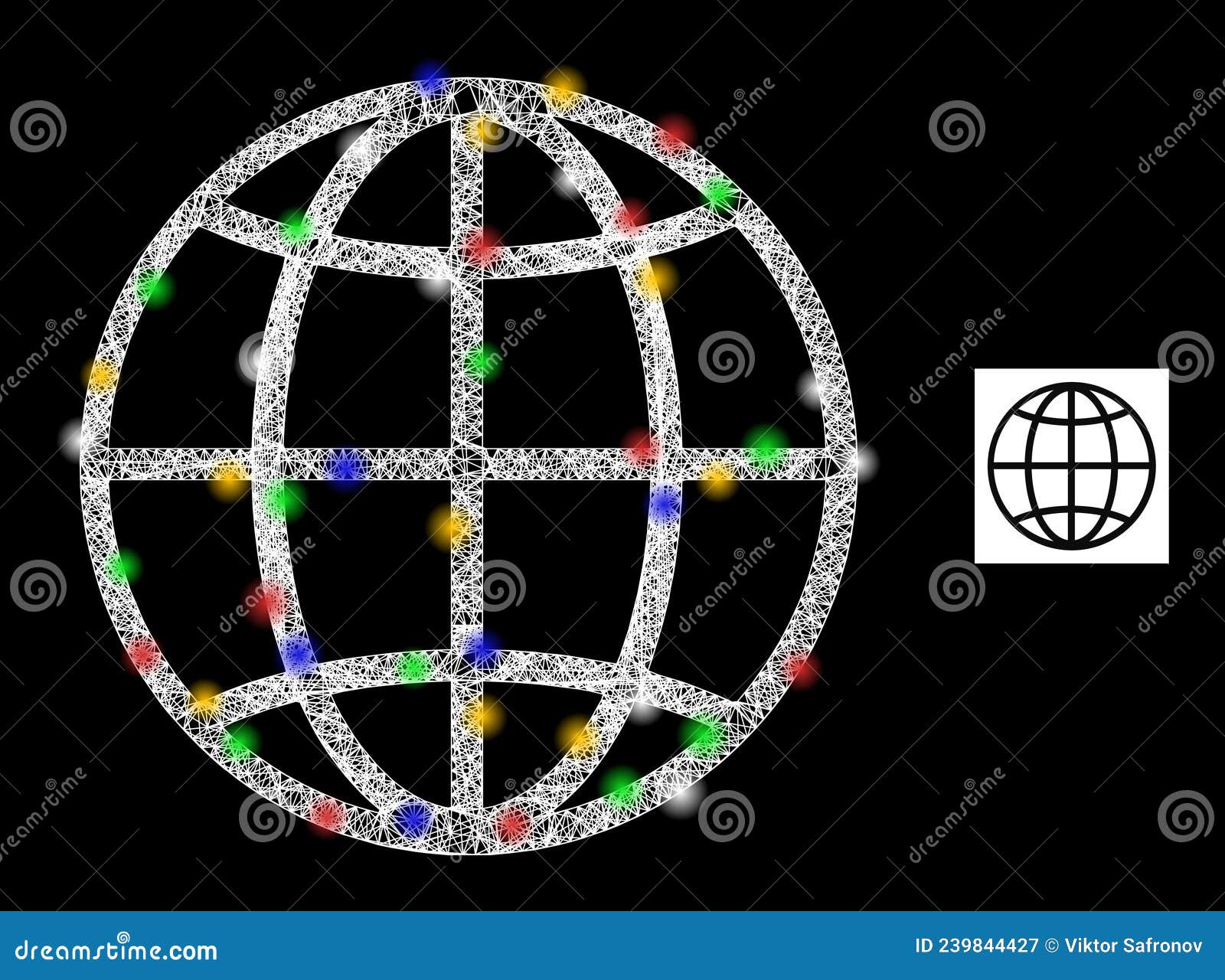 Net Web Mesh Globe Icon with Colorful Glare Spots Stock Vector ...