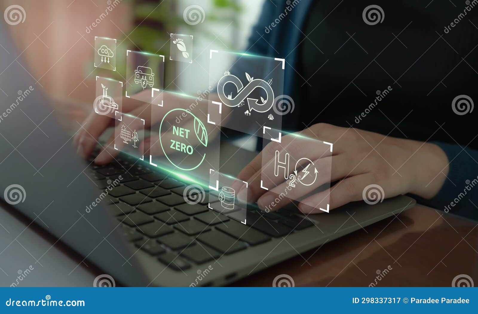 Net Zero and Carbon Neutral Concept. Working on Computer Using ...