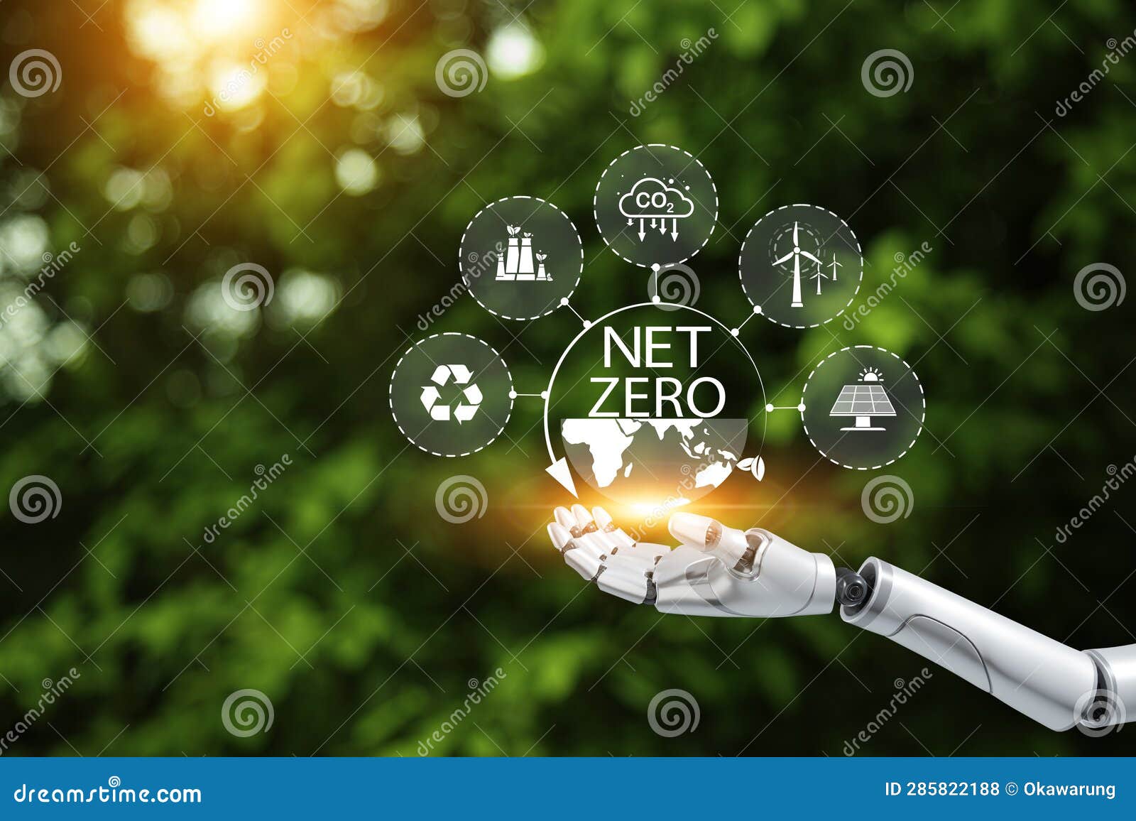 Net Zero Concept. AI, Machine Learning, Robot Hand Touching. Net Zero ...