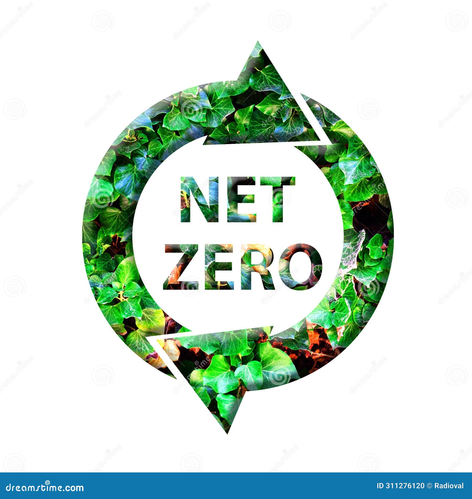 Net Zero, Green Icon Made from Green Leaves. Isolated on a White ...