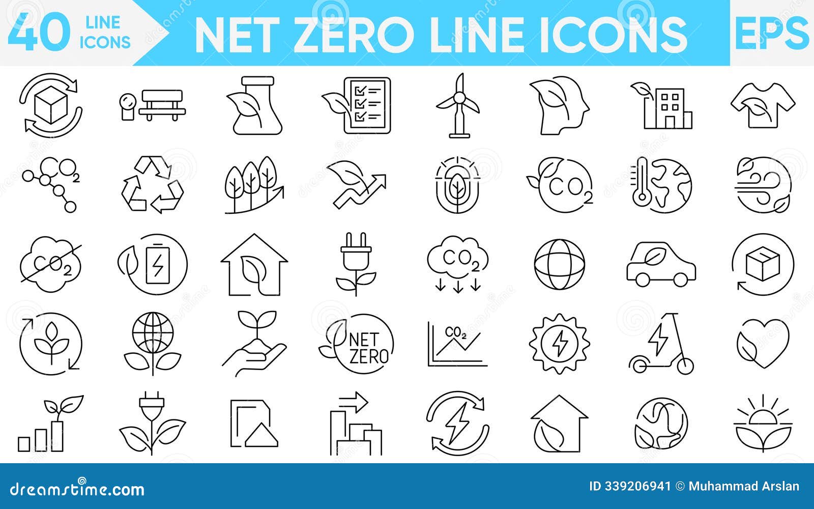 Net Zero Line Icons Vector and Illustrator Stock Vector - Illustration ...