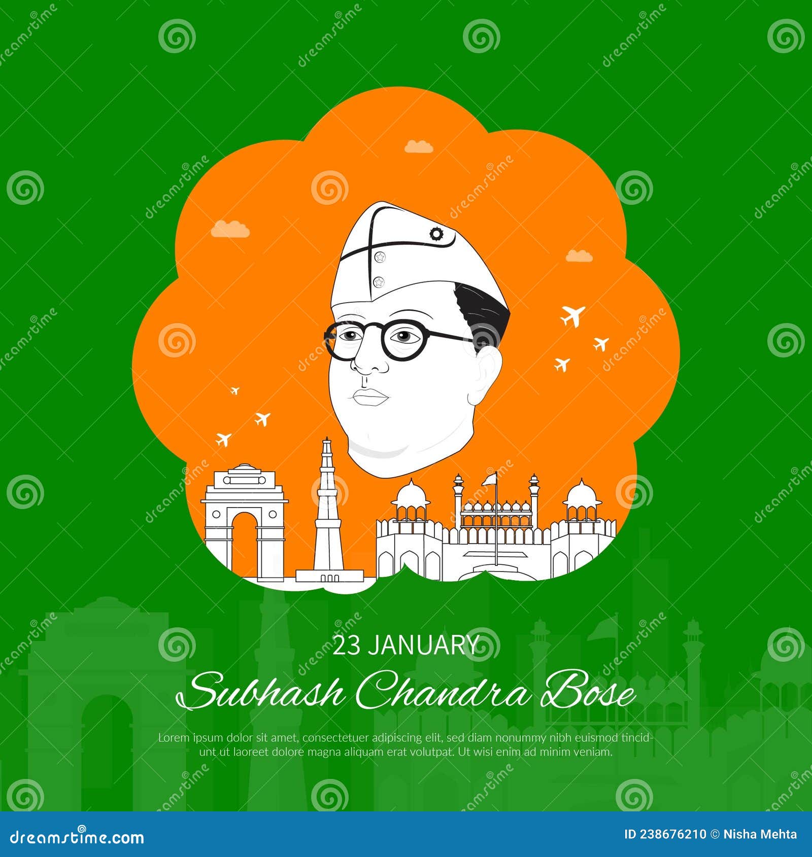 Netaji Subhash Chandra Bose Jayanti Banner Design Cartoon Vector ...