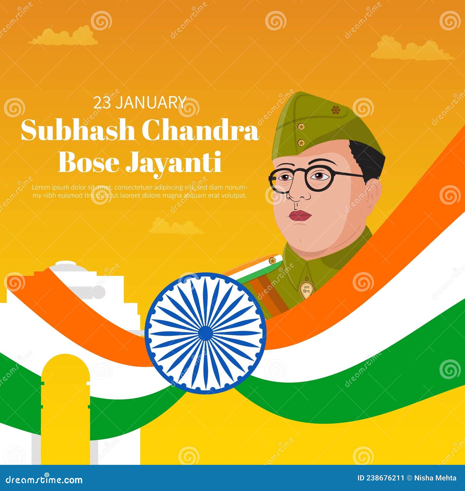 Netaji Subhash Chandra Bose Jayanti Banner Design Cartoon Vector ...