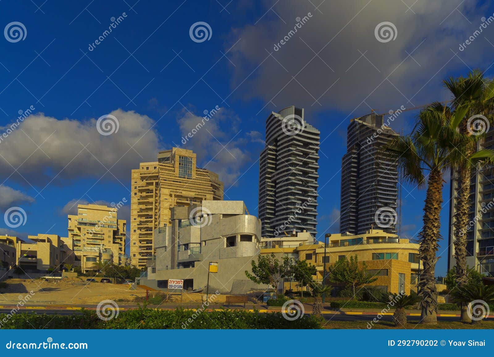 Netanya Beach Line in Sunset Israel Stock Photo - Image of building ...