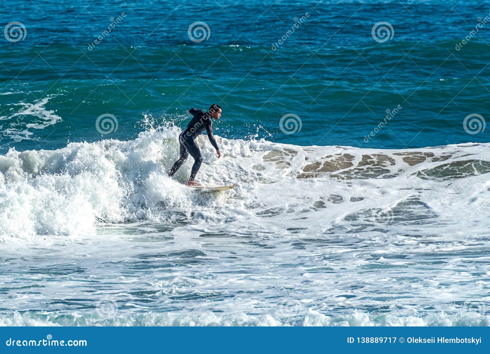 12/18/2018 Netanya, Israel, the Surfer Rides on the Wave and Perform ...