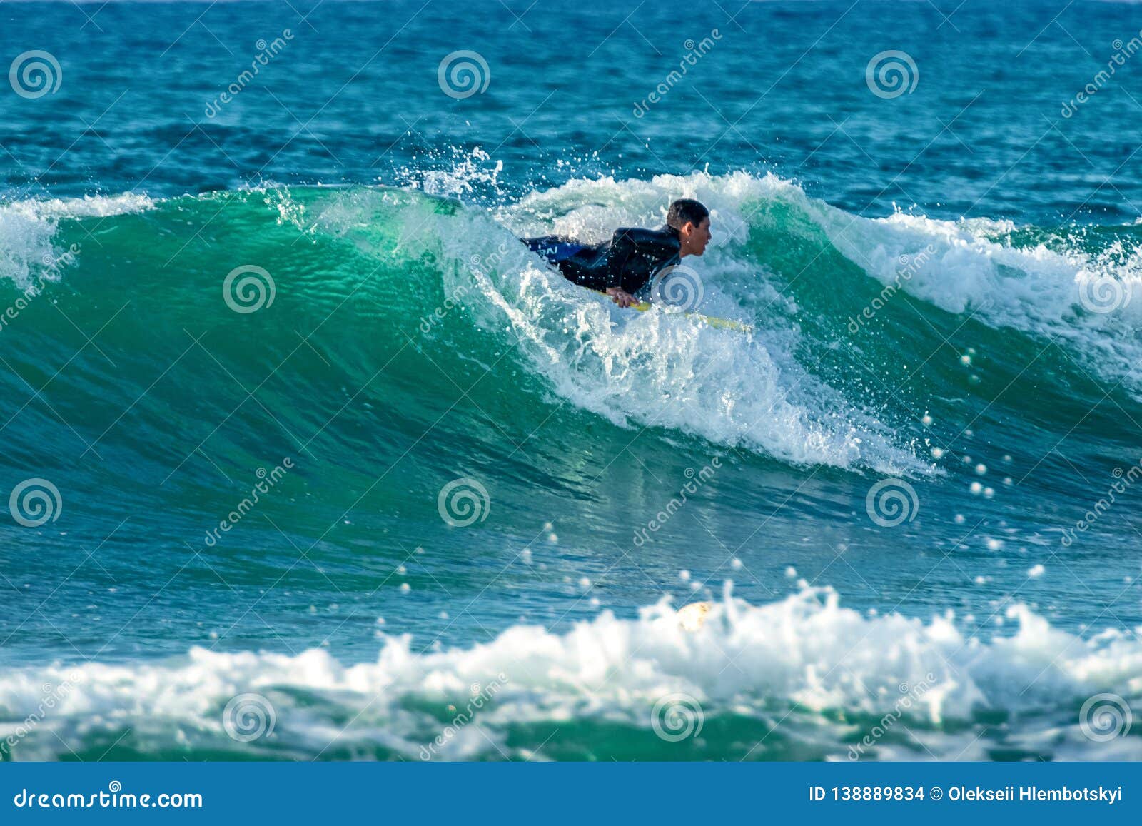 12/18/2018 Netanya, Israel, the Surfer Rides on the Wave and Perform ...