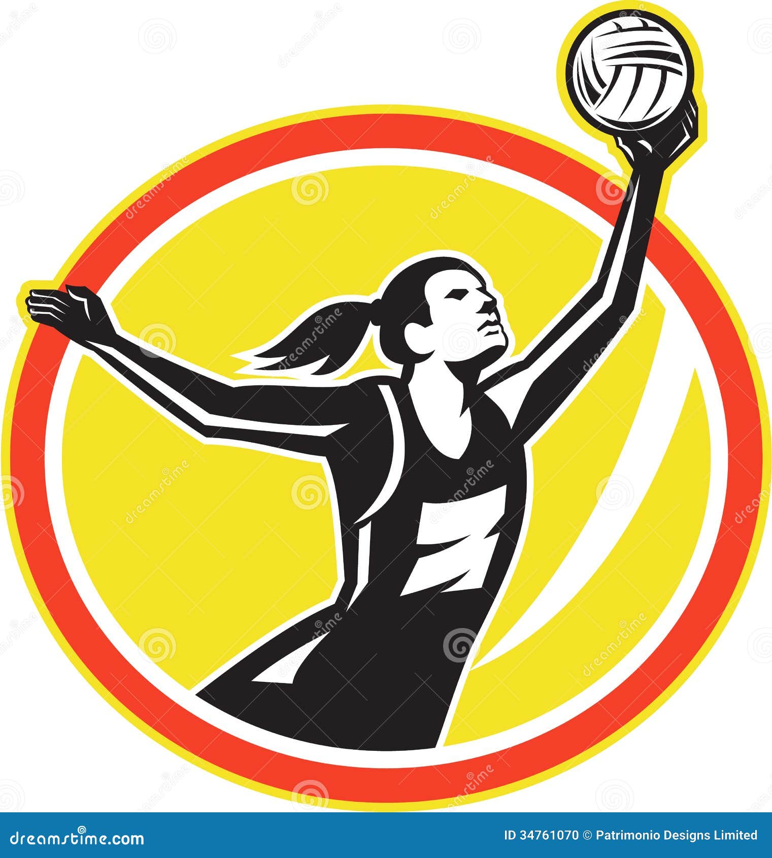 Netball Player Catching Ball Retro Stock Illustration Illustration Of
